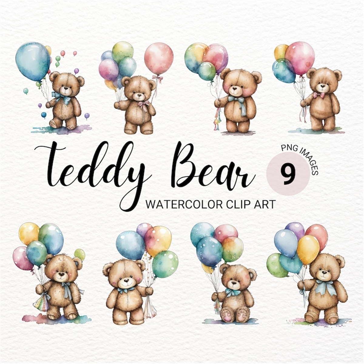 Teddy Bear with Balloons Clipart | Watercolor Bear PNG | Nur - Inspire ...