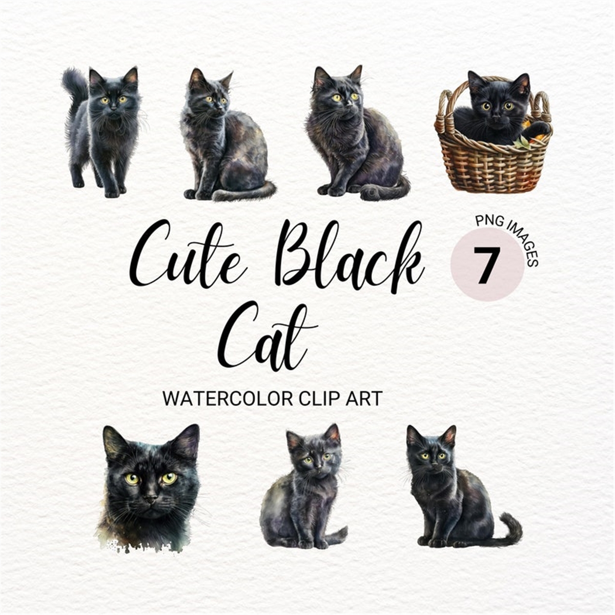 Watercolor Black Cat Clipart | Cute Black Kitten PNG | Water | Inspire ...