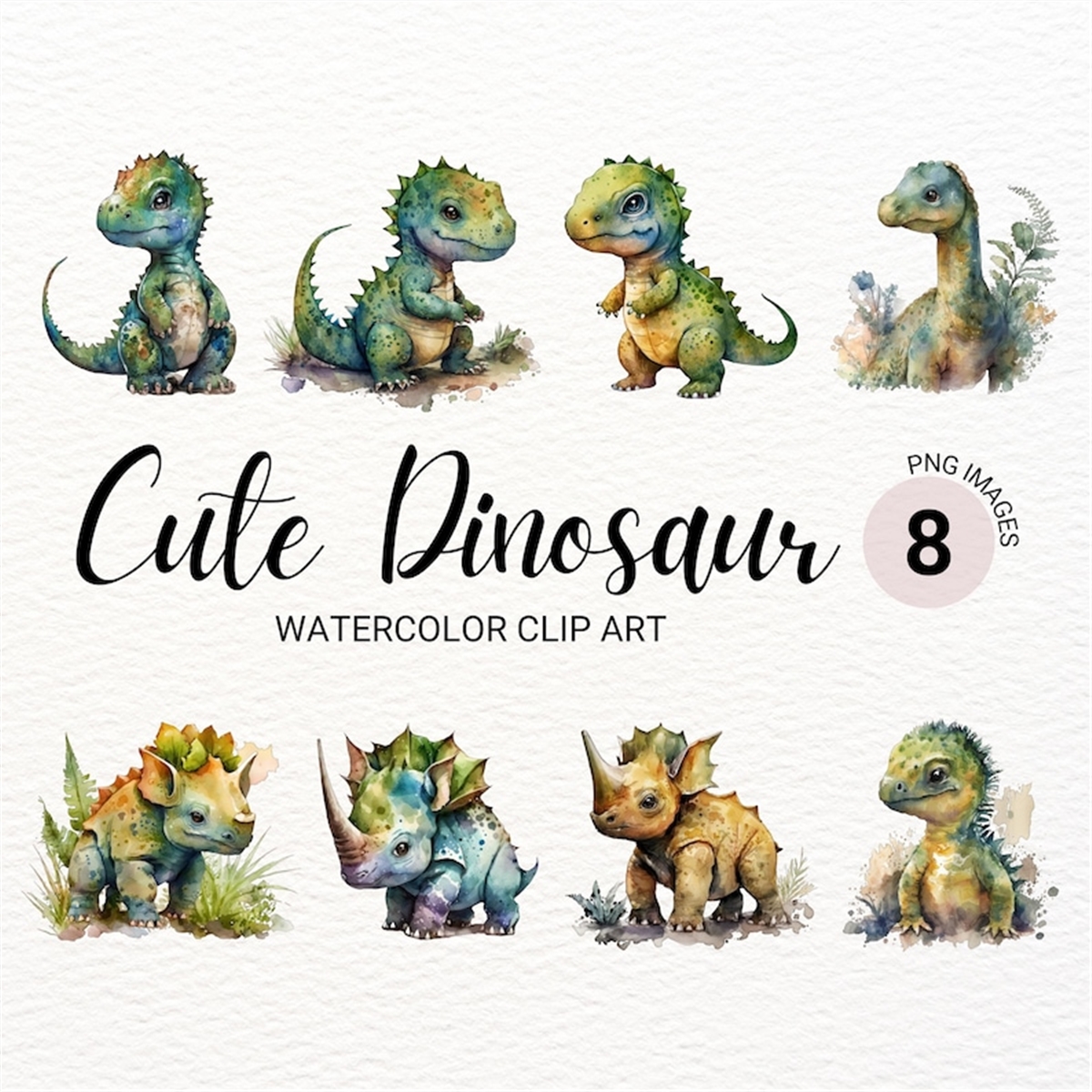 Watercolor Dinosaur Clipart | Cute Dino PNG | Nursery Wall A - Inspire ...