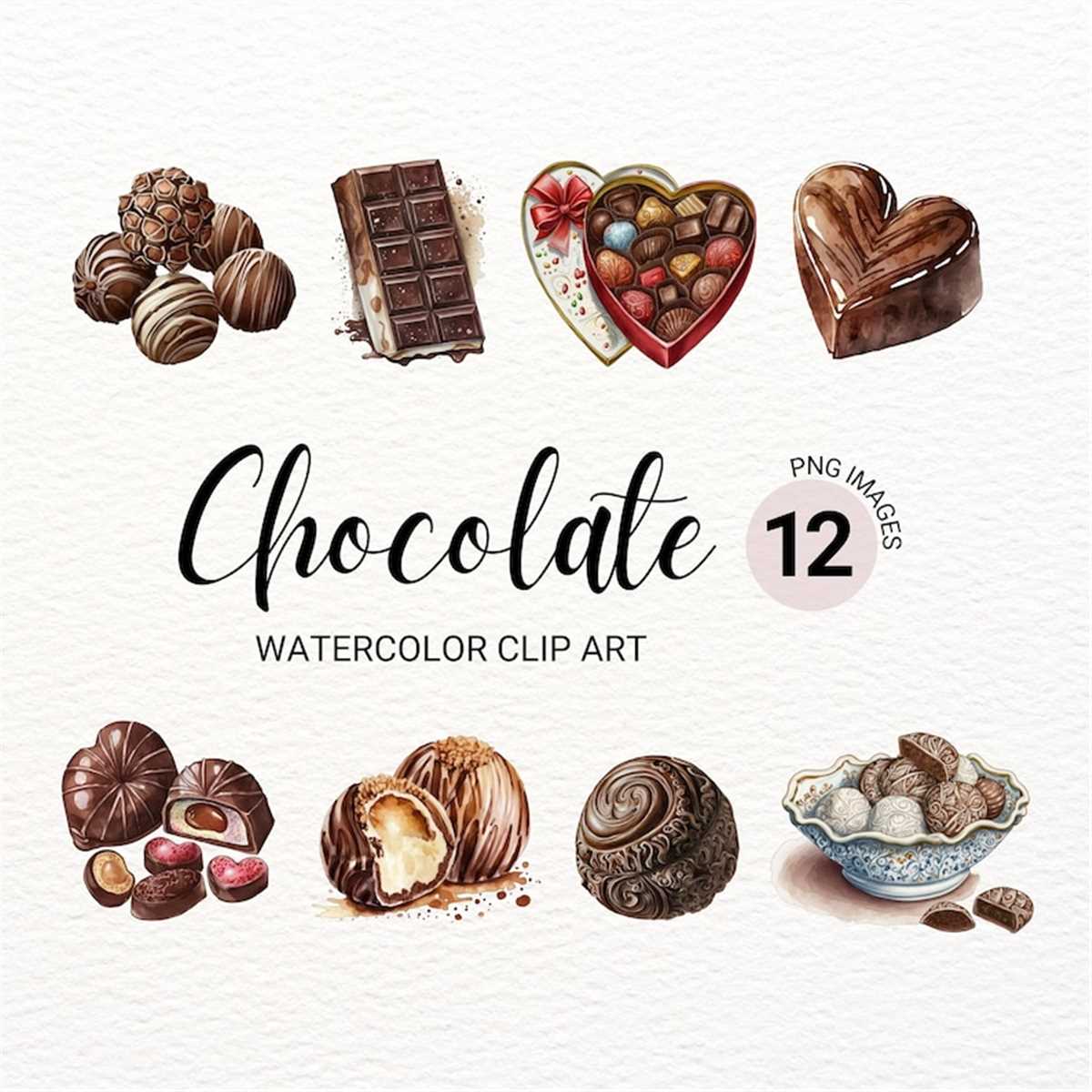Watercolor Chocolate Clipart | Sweets Clipart Bundle | Kawai - Inspire ...