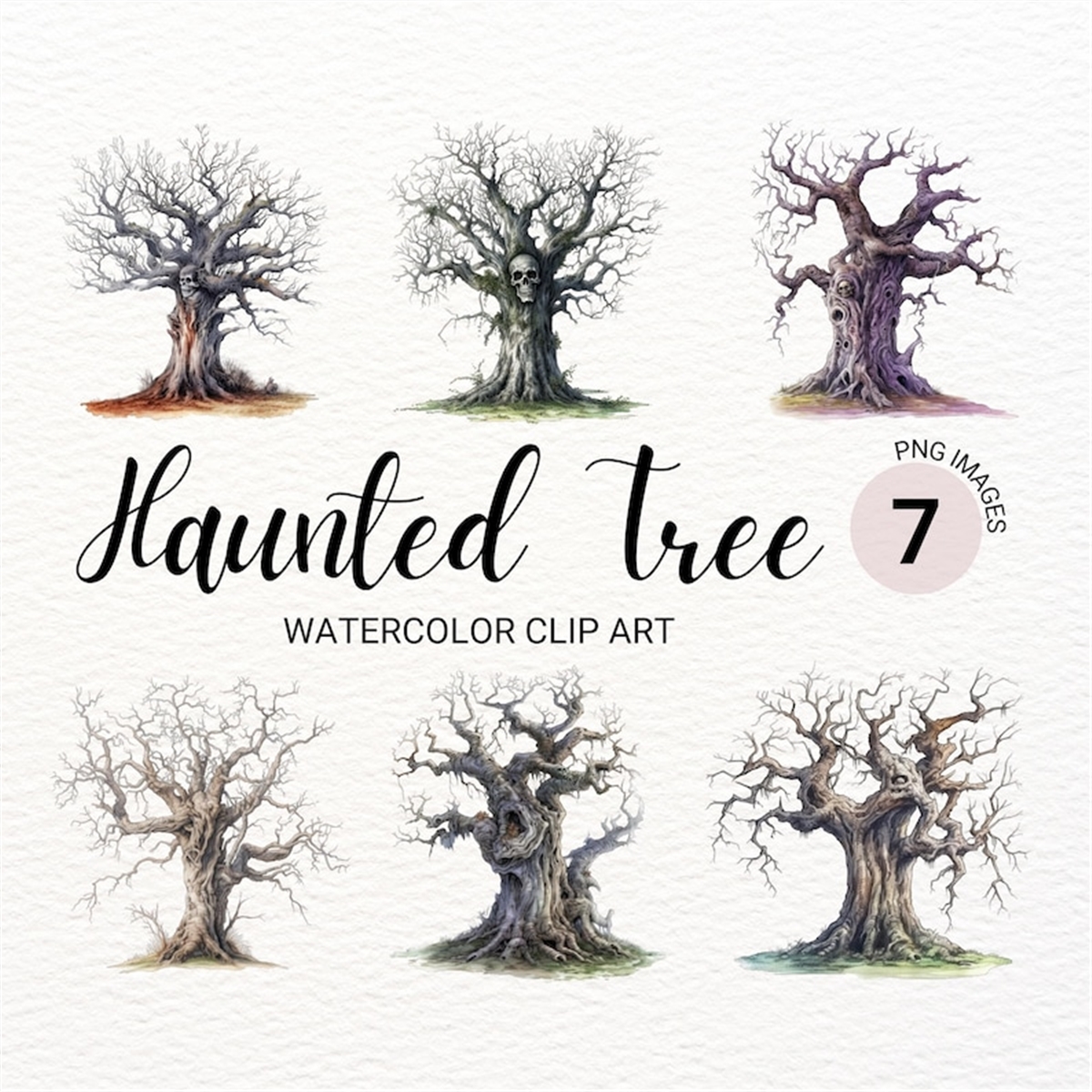 Haunted Tree Clipart | Watercolor Tree Halloween Clipart | D - Inspire ...