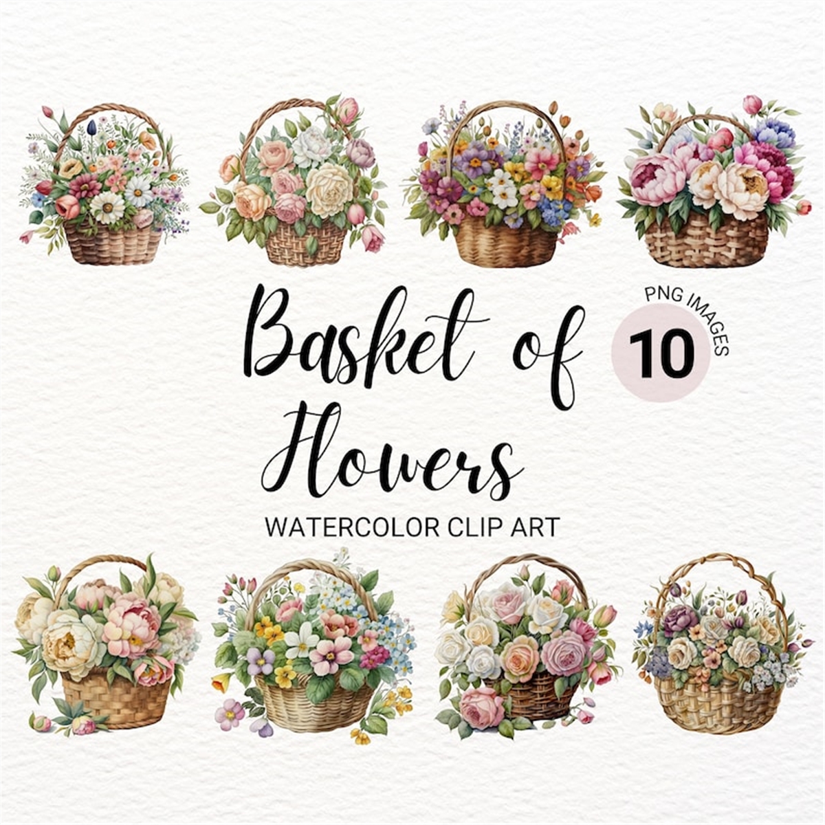 Flower Basket Clipart | Floral PNG | Watercolor Flowers Clip | Inspire ...