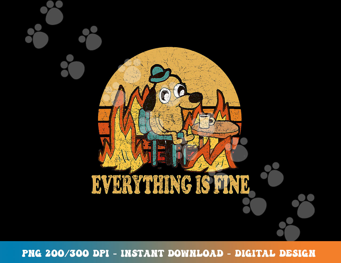 Everything Is Fine Dog Drinking Coffee Burning Meme png, su - Inspire ...