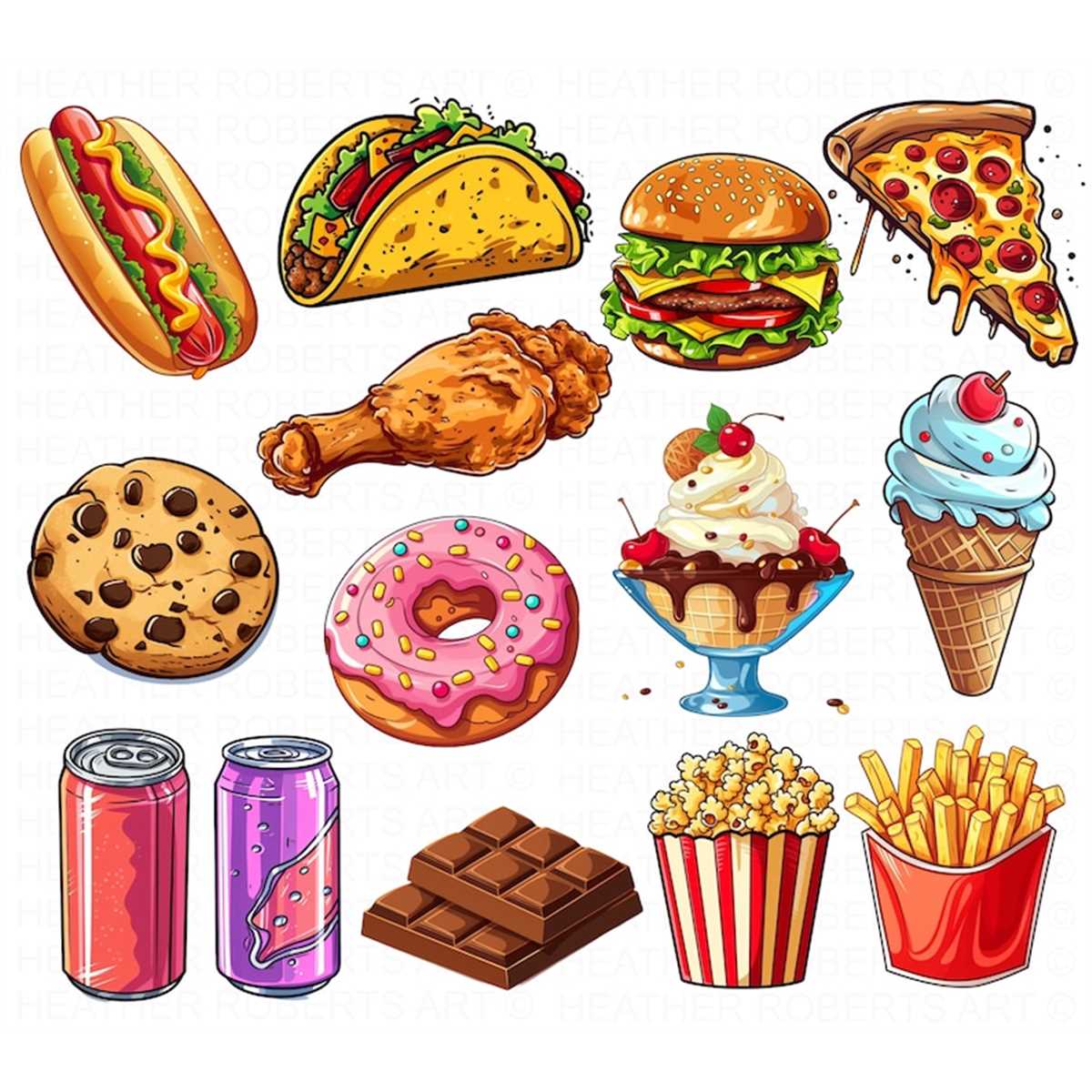 Junk Food Clipart Set, Fast Food Clipart Set, Burger PNG, Pi - Inspire ...