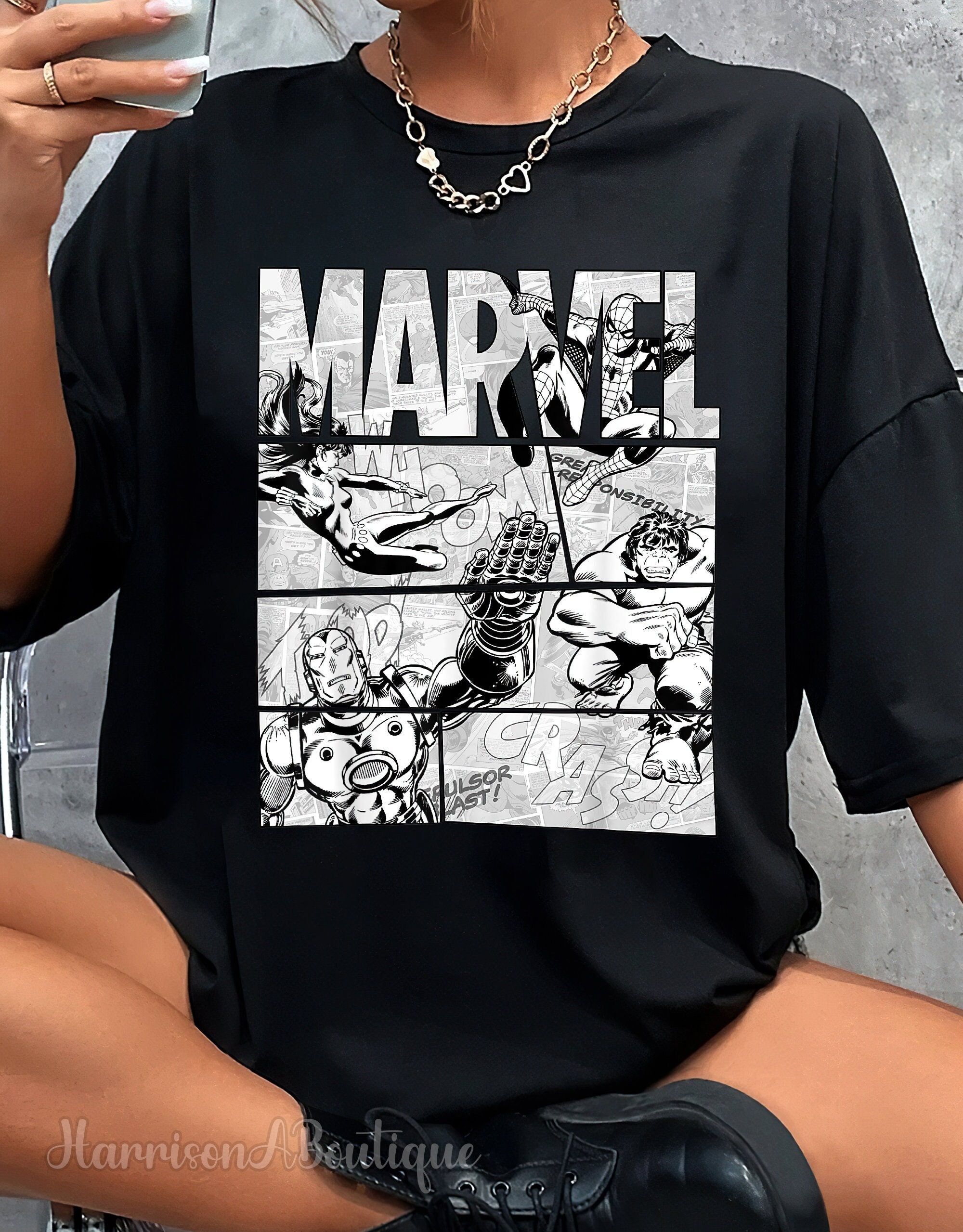 Marvel Avengers Retro Black And White Comic Comfort Colors S | Inspire ...