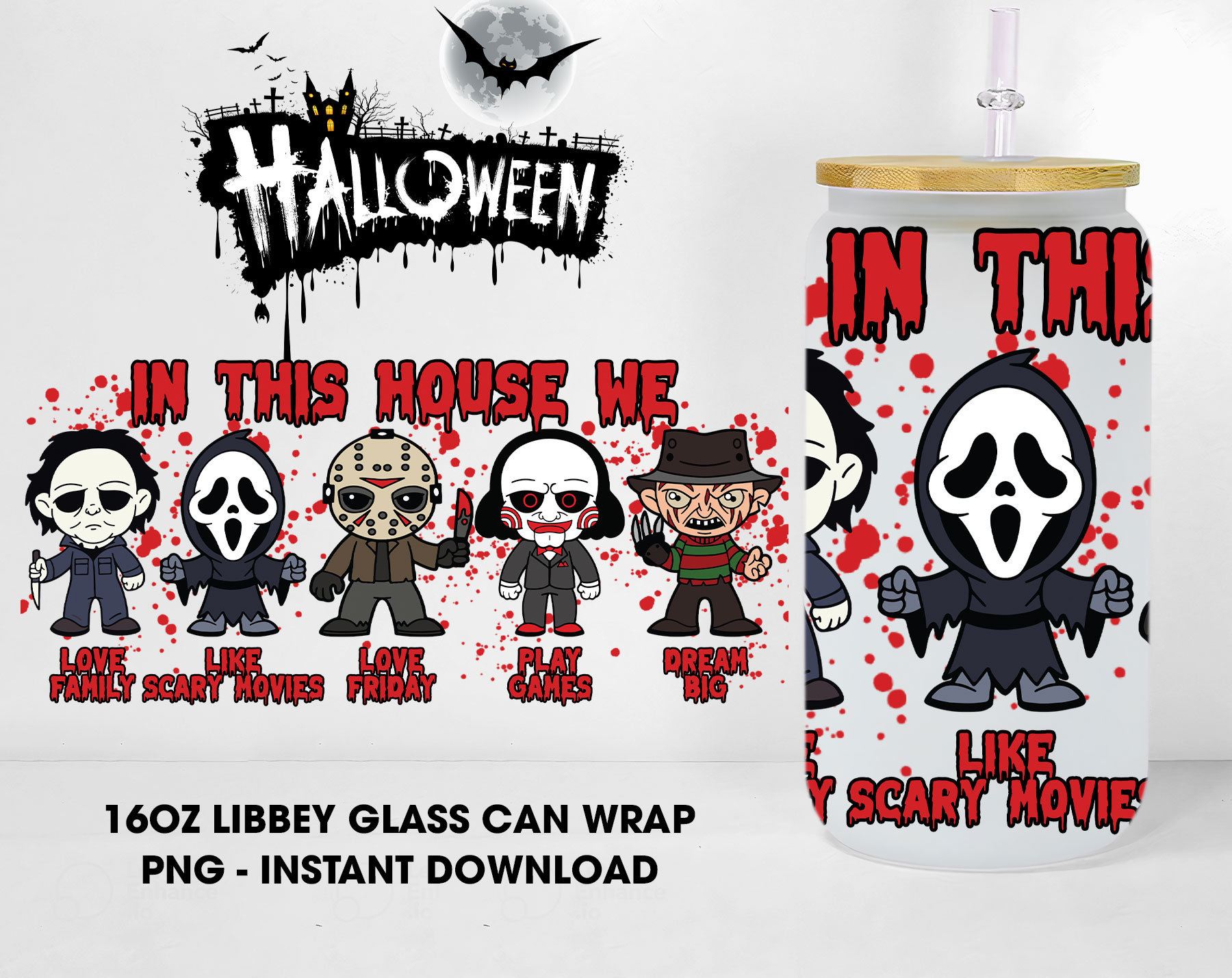 Horror Chibi Killer Halloween Glass Can Design Wrap, Chibi K | Inspire ...