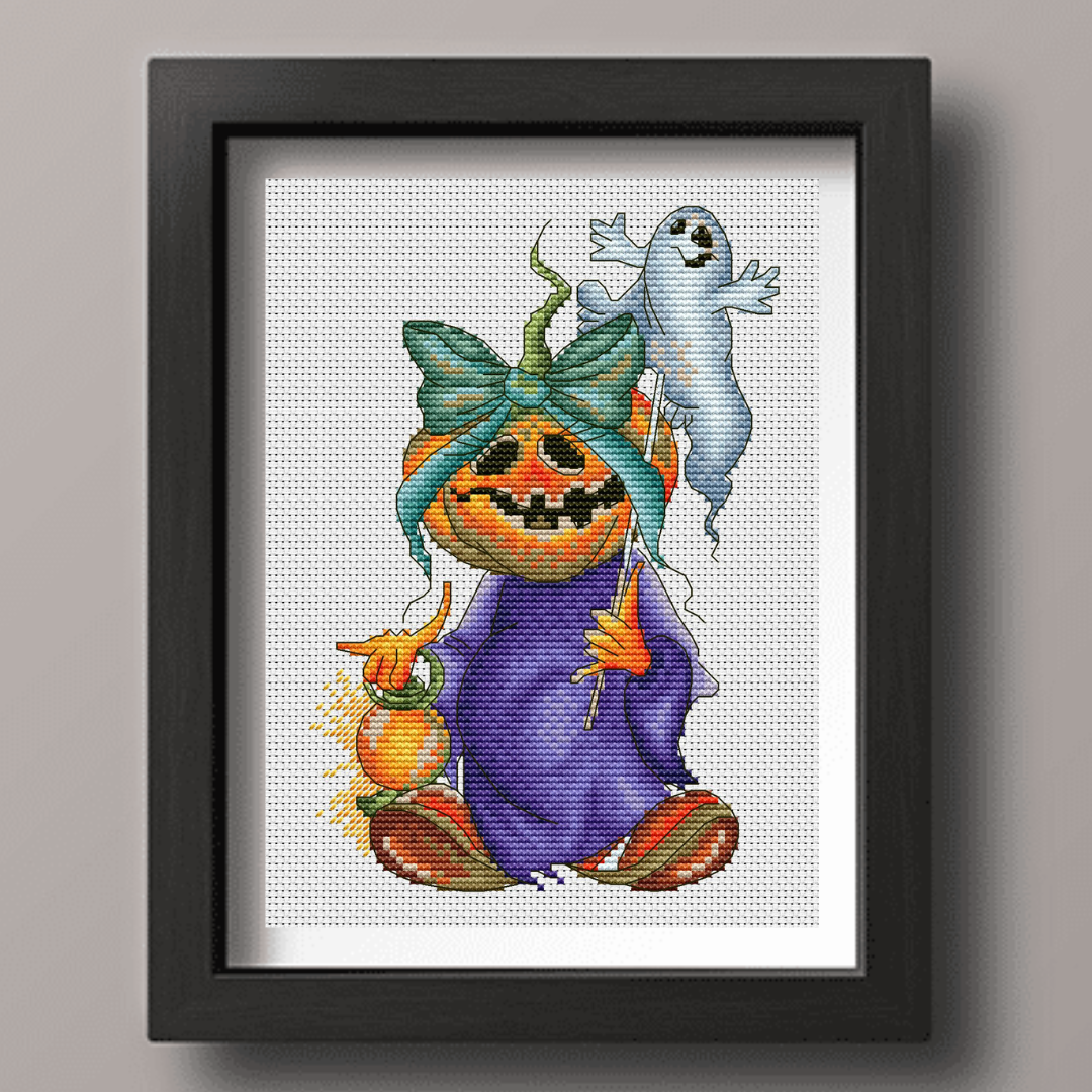 Scary pumpkin cross stitch pattern, Ghost cross stitch, Funn | Inspire ...