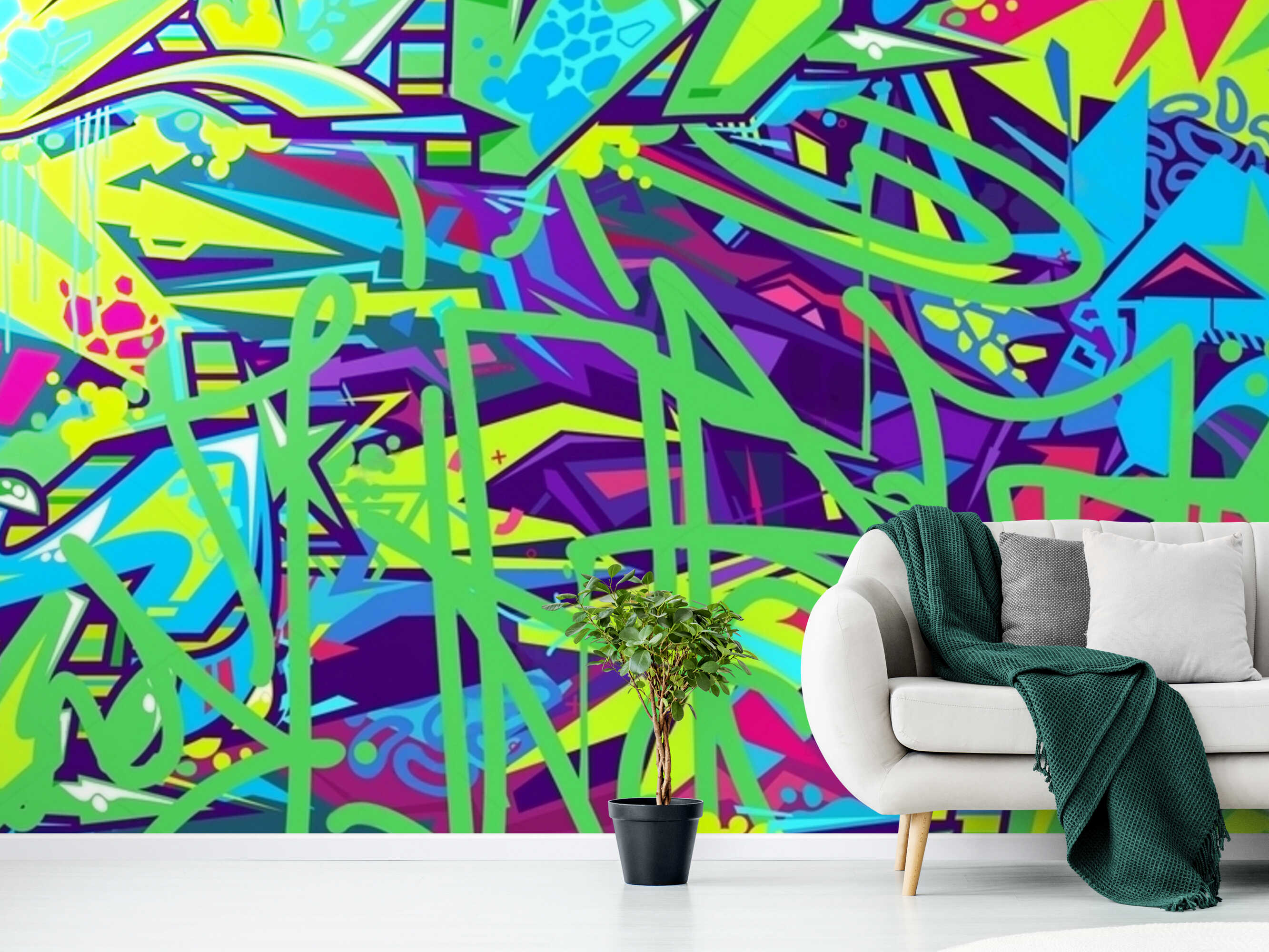 Abstract Green Graffiti Wall Murals: Urban Creativity | Inspire Uplift