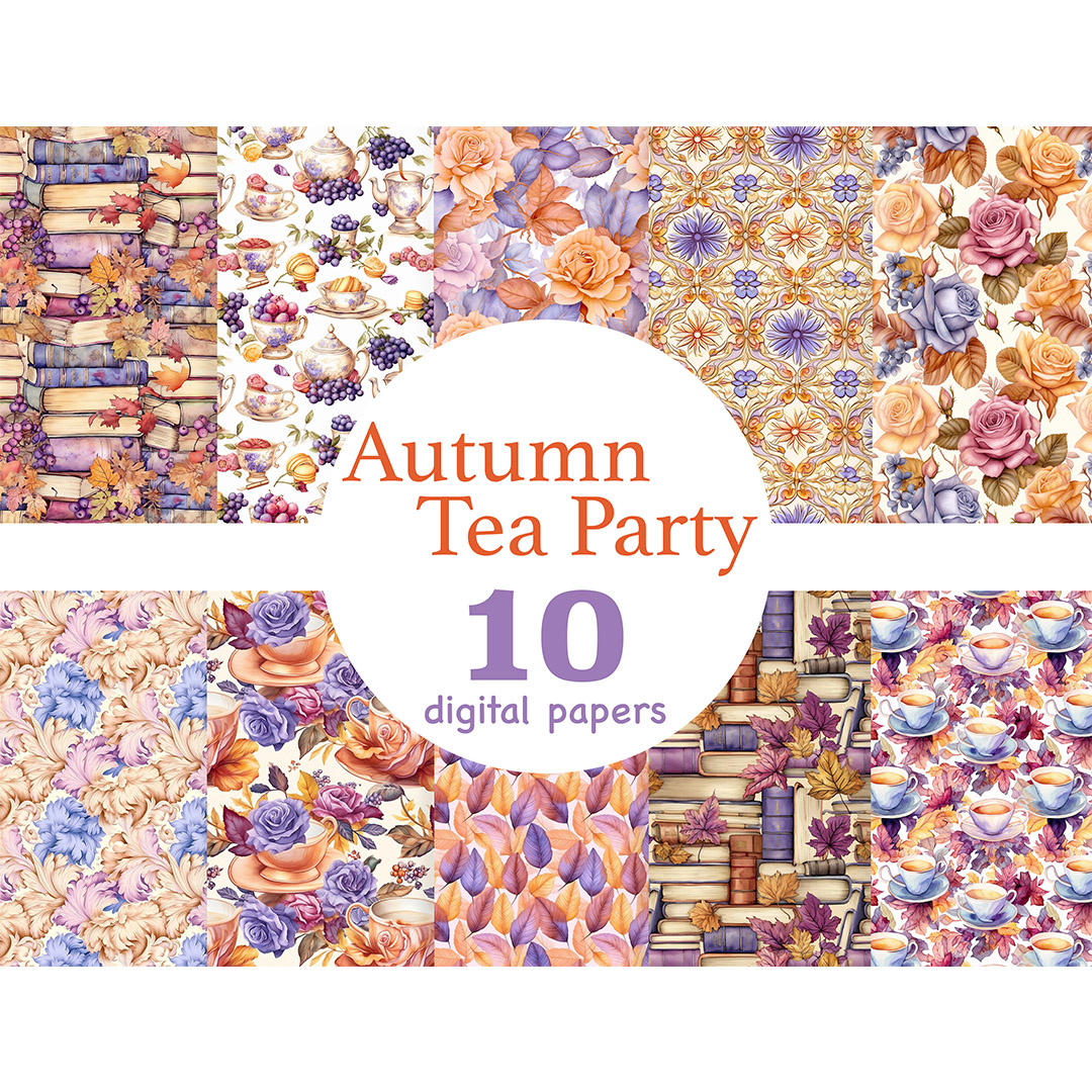 Seamless Pattern Autumn Set | Tea Party Digital Paper - Inspire Uplift