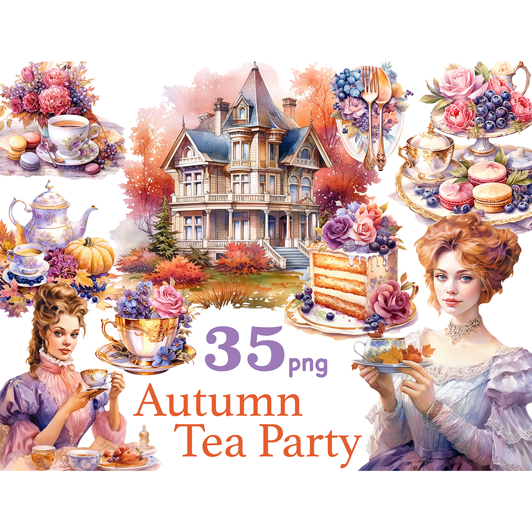 Autumn Clipart Bundle | Tea Party PNG - Inspire Uplift