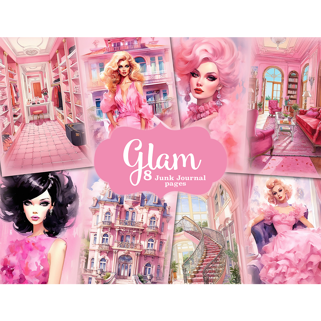Glam Junk Journal Pages | Pink Digital Art Bundle | Inspire Uplift