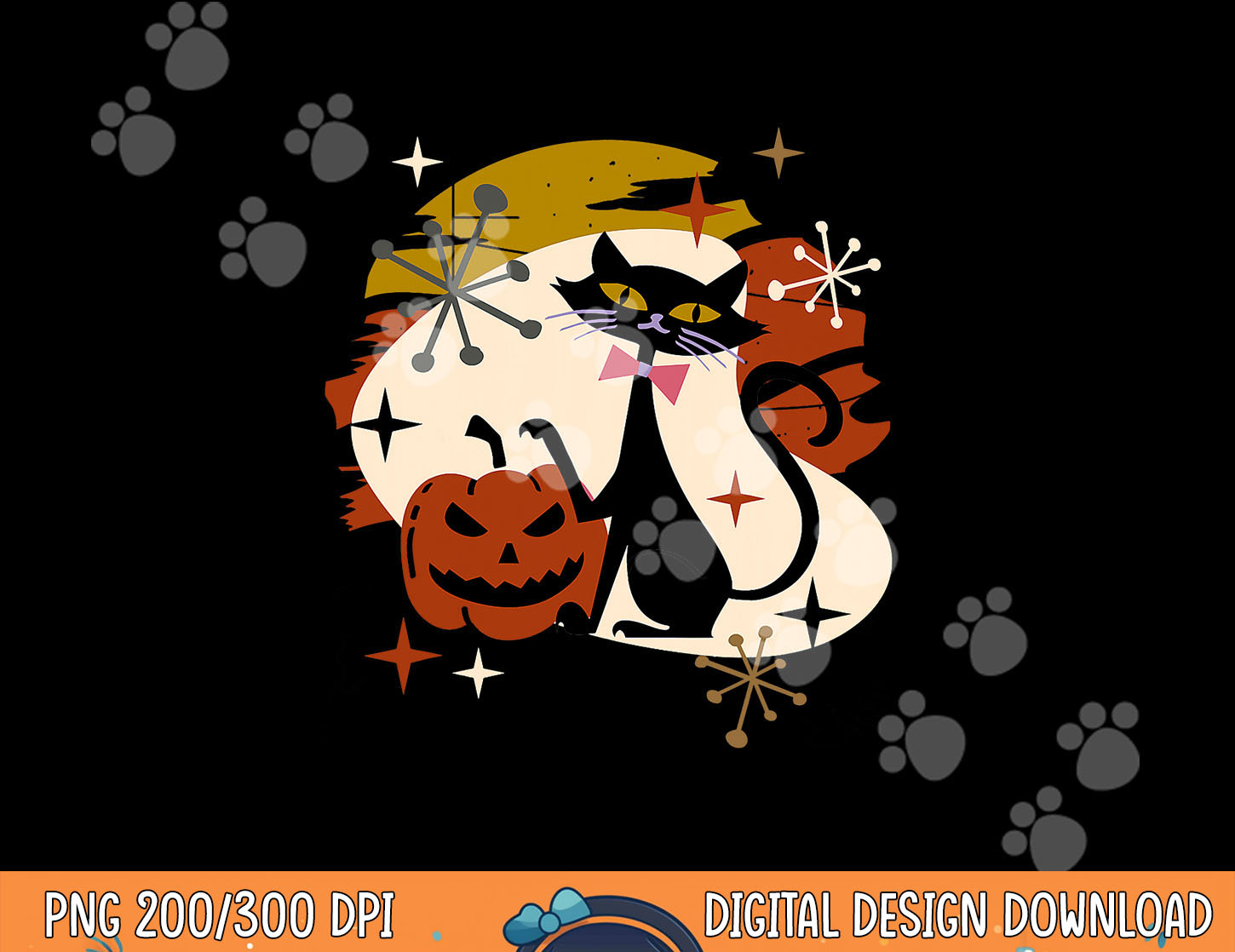 Black Cat and Pumpkin Atomic Retro Halloween png,sublimatio | Inspire ...