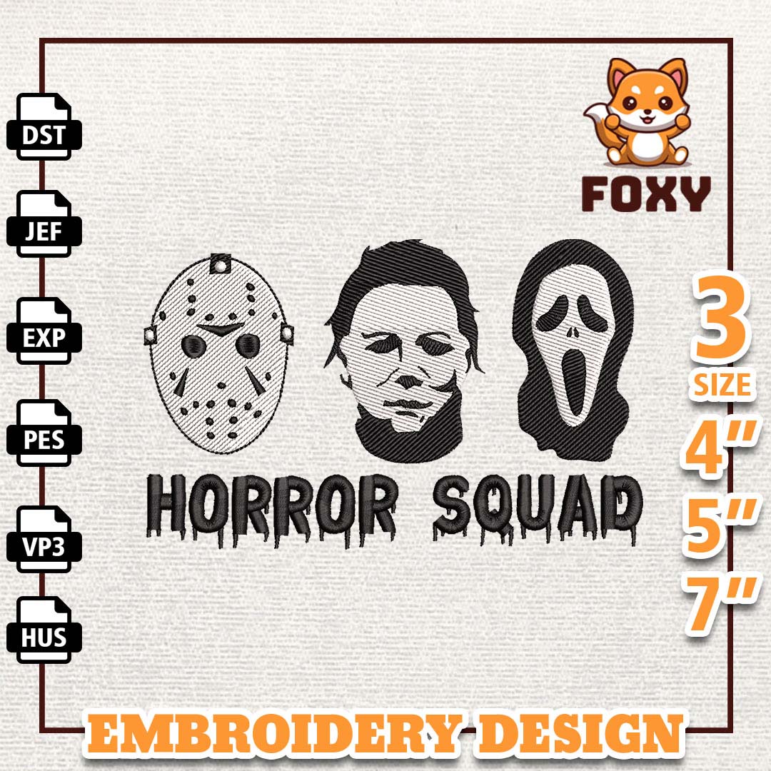 Horror Squad Embroidery Design, Halloween Movie Characters E | Inspire ...