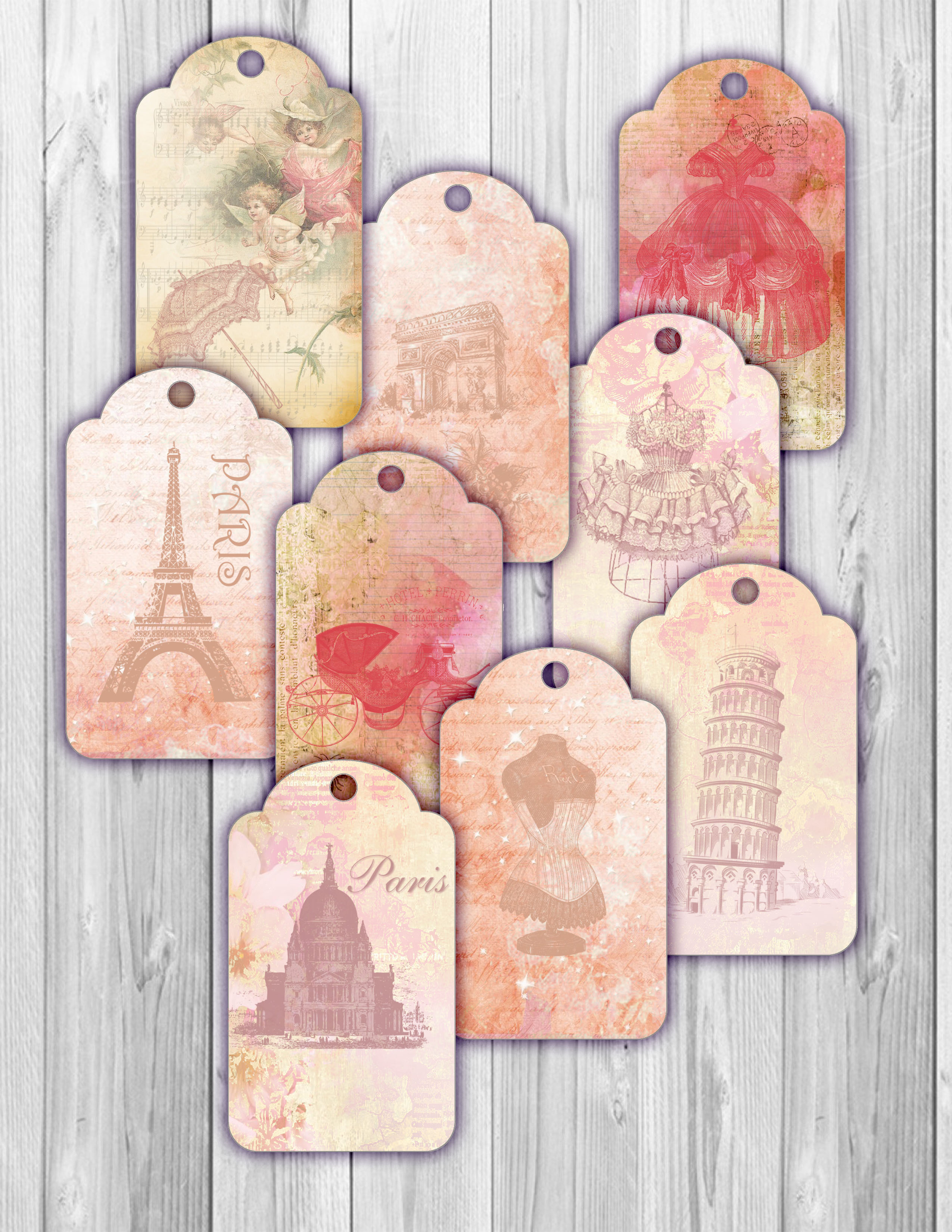 Printable Vintage French Ephemera Paris Gift Tags Collage Sh - Inspire ...