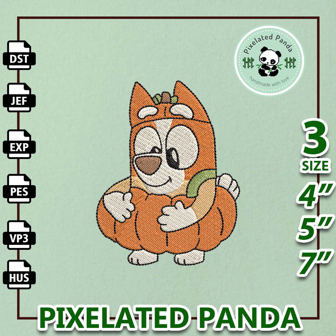 Pumpkin Bluey Dog Ghost Halloween Embrodiery Design, Cartoon - Inspire ...