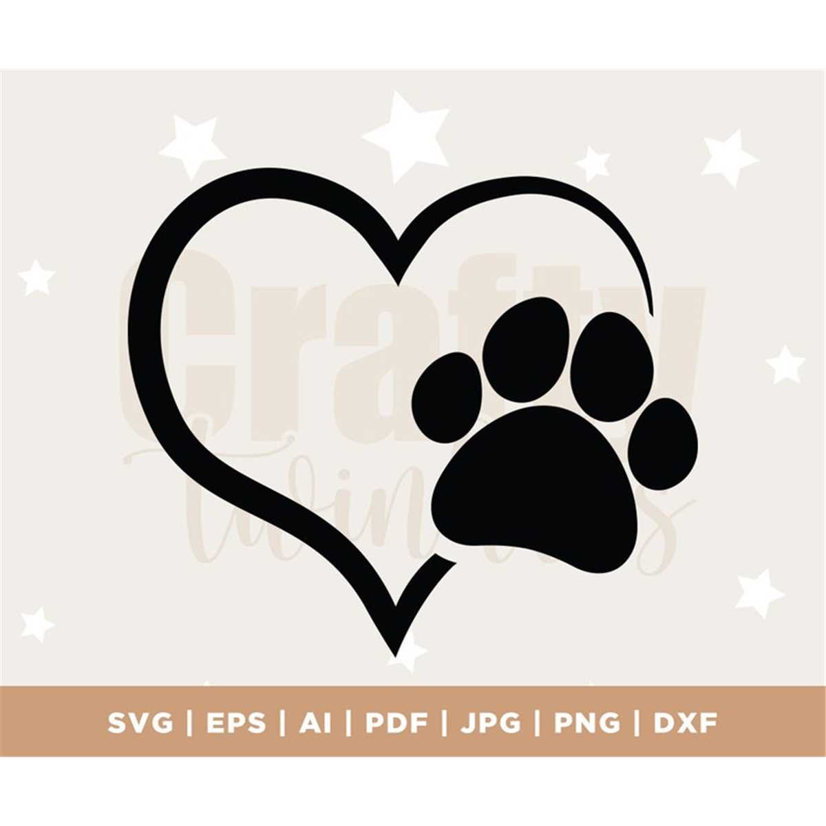 Paw Print Heart, paw svg, heart svg, valentine svg, Instant - Inspire ...