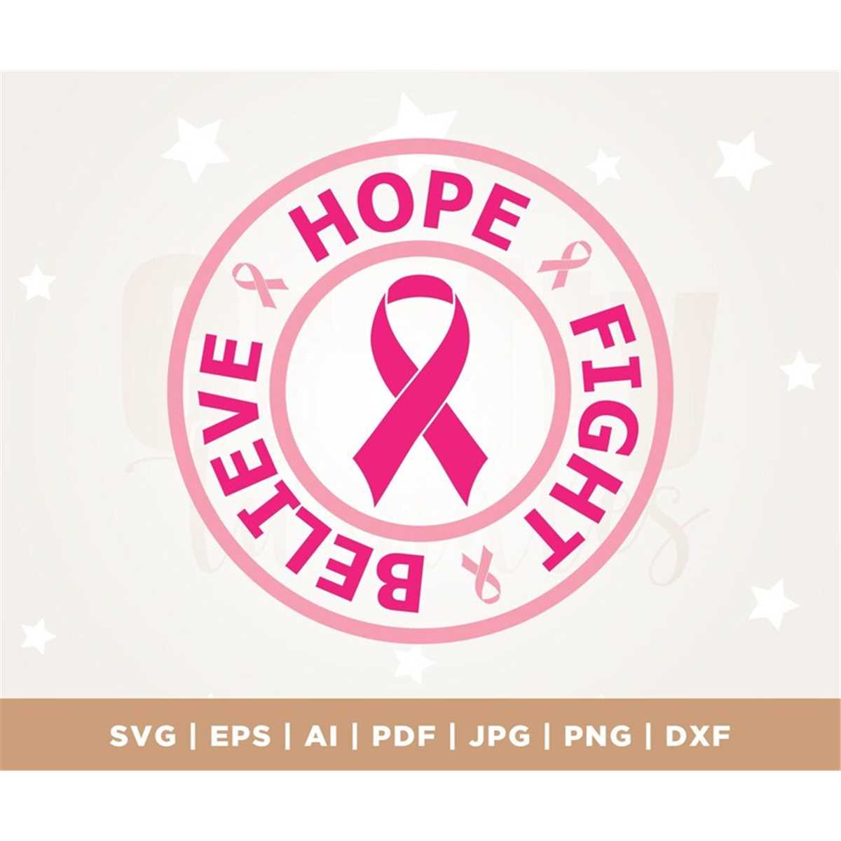 Hope SVG, Breast Cancer Ribbon SVG, Hope Fight Believe SVG P - Inspire ...