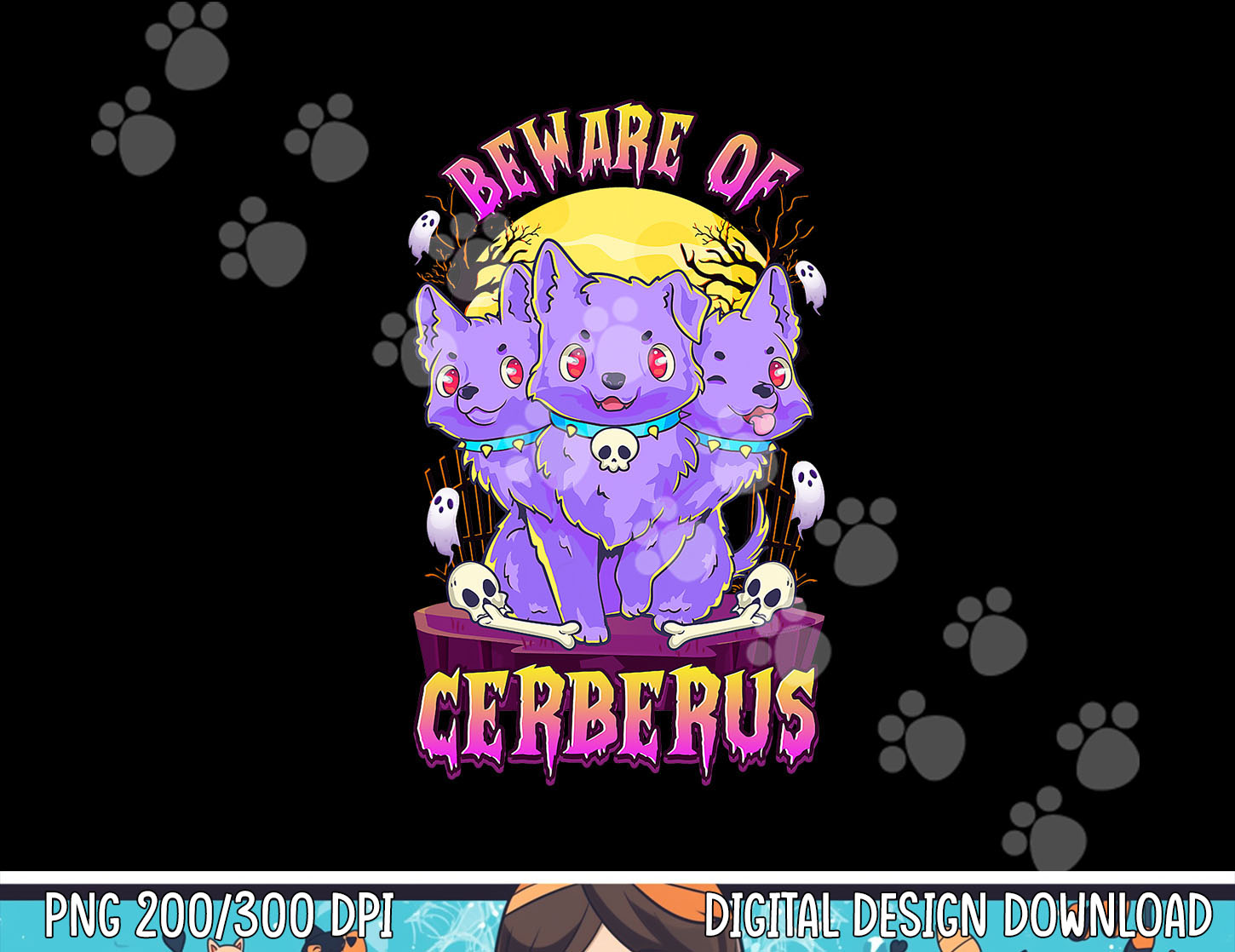 Kawaii Pastel Goth Cute Creepy 3-Headed Dog Funny Cerberus p | Inspire ...
