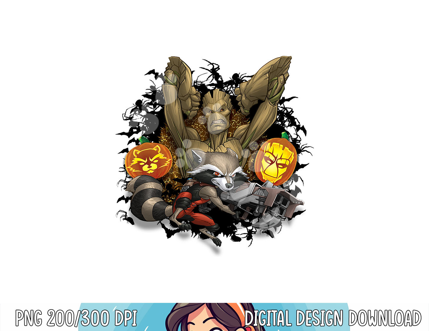 Marvel Groot and Rocket Racoon Jack-o'-Lantern Halloween png - Inspire ...