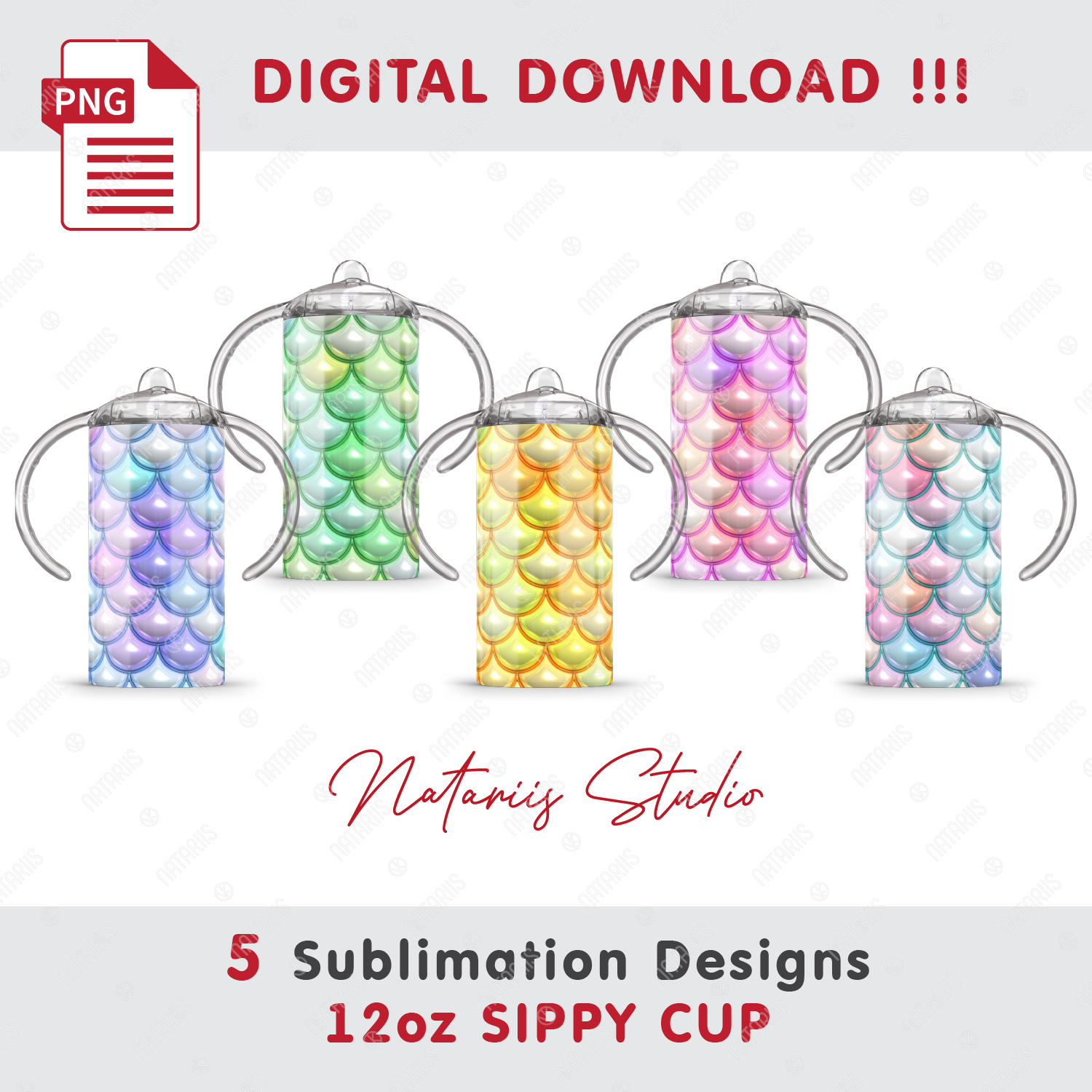 5 Inflated 3D Puff Mermaid Scales Seamless Sublimation 12oz - Inspire ...