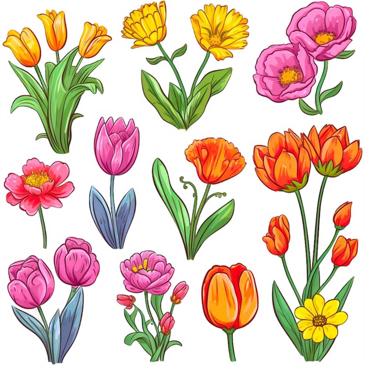 Flowers Clipart Set, Colorful Floral, Sublimation, Flowers P | Inspire ...