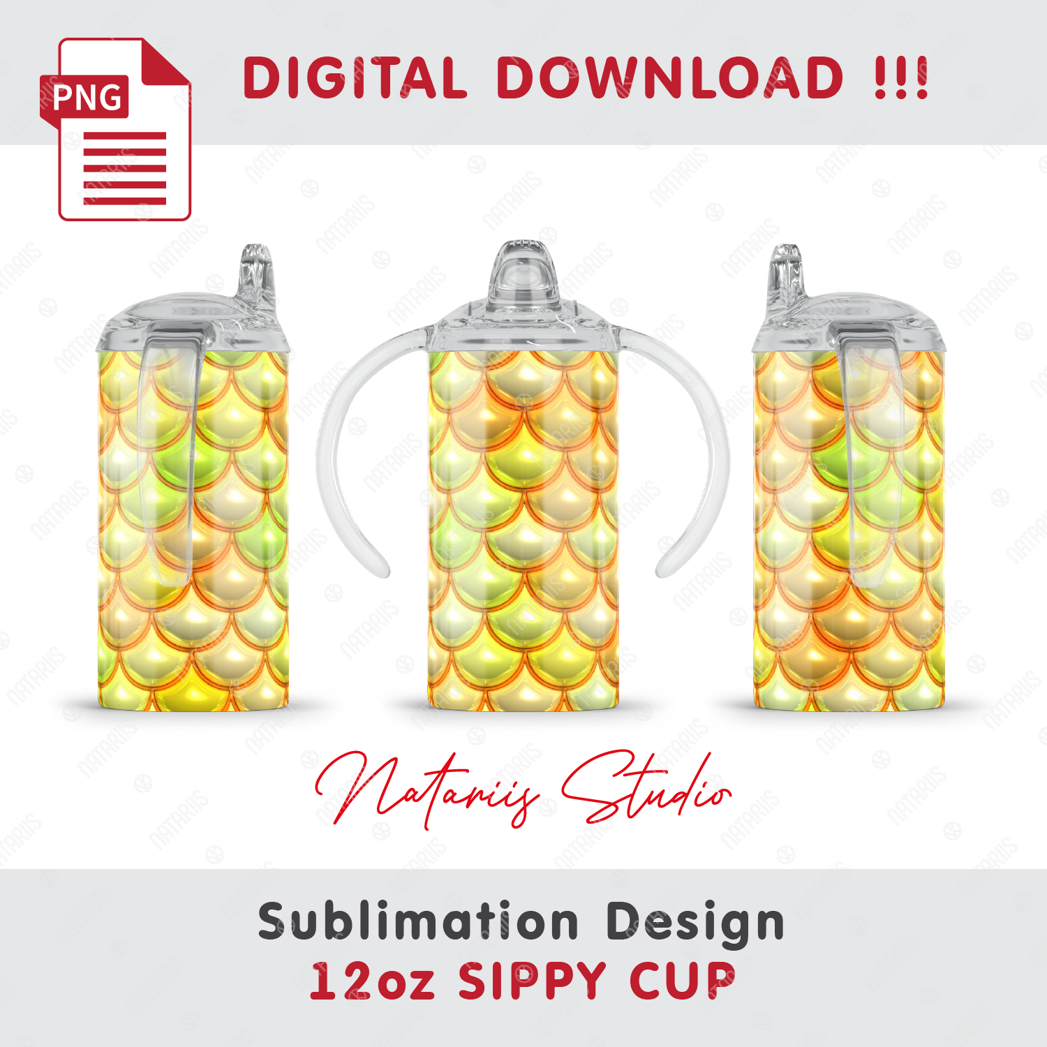 3D Inflated Puff Mermaid Scales Seamless Sublimation 12oz - Inspire Uplift