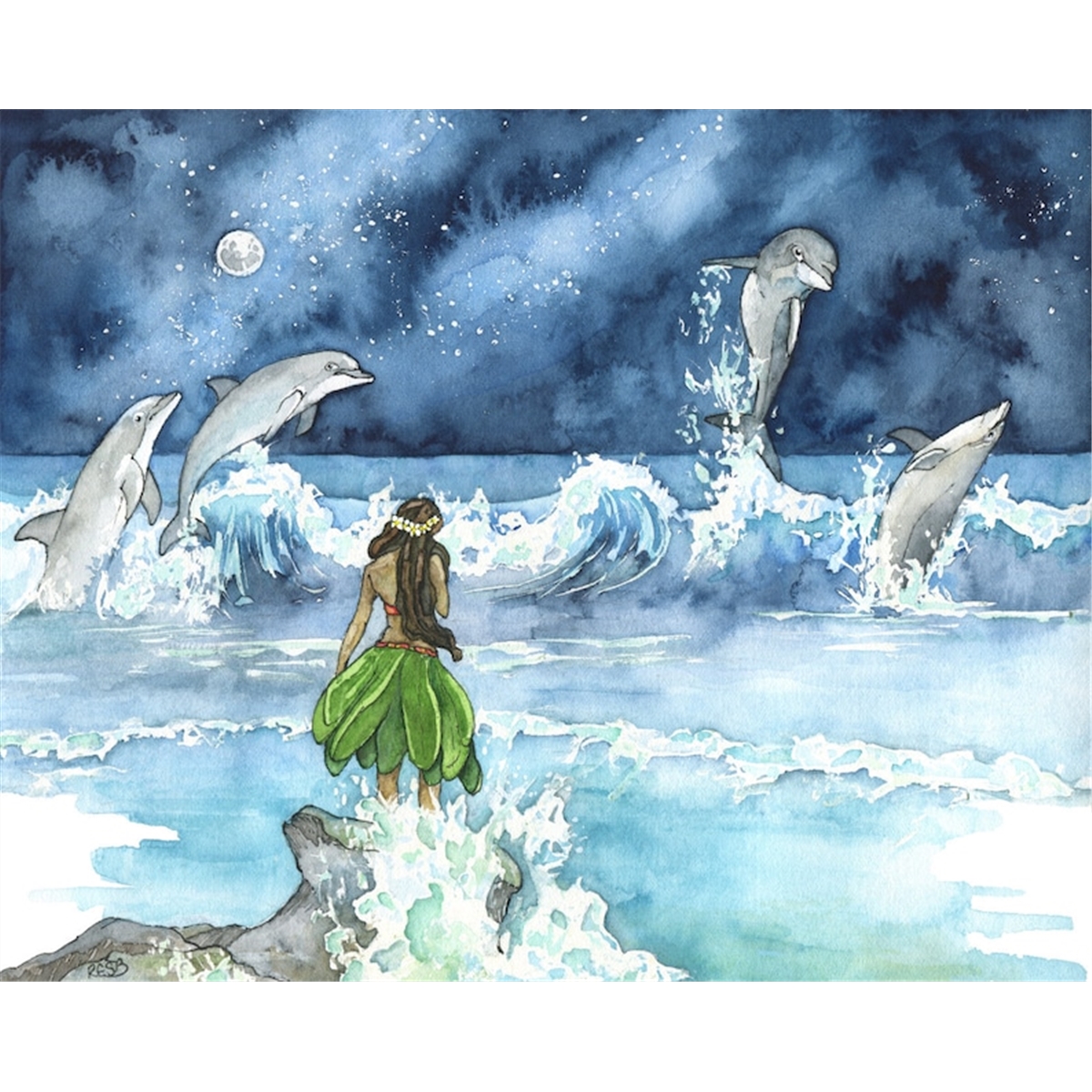 Dolphin Watercolor Painting - Print of Dolphins and Girl, Do | Inspire ...