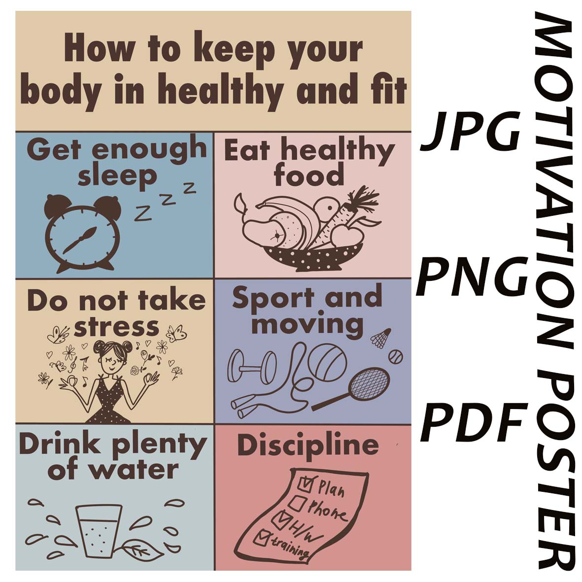 Motivation poster, keep fit and healthy, artwall | Inspire Uplift