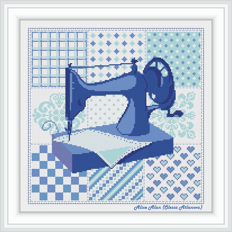 Cross stitch pattern Sewing machine patchwork monochrome | Inspire Uplift