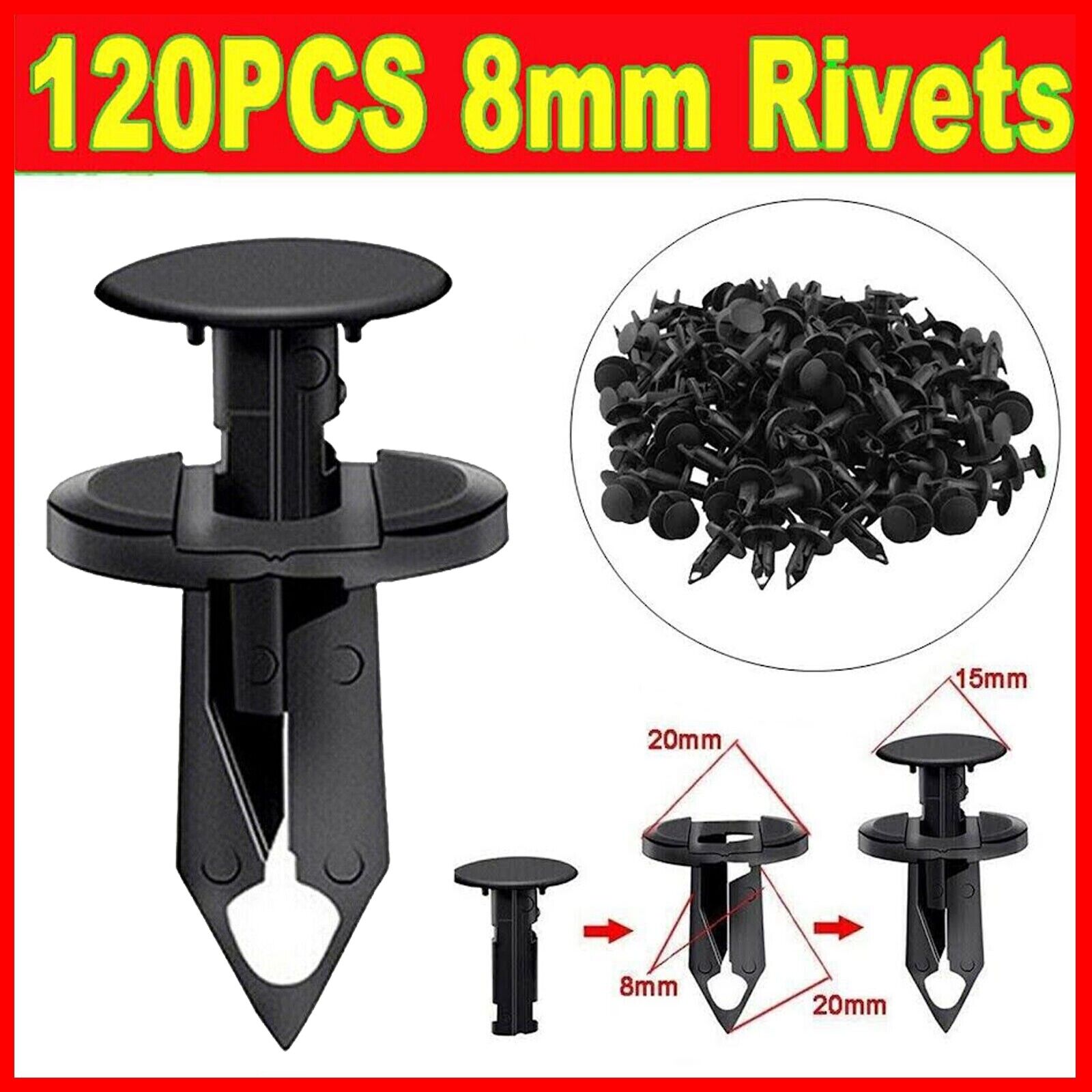 120PCS 8mm Bumper Clips Retainer Auto Car Plastic Rivets Fas | Inspire ...