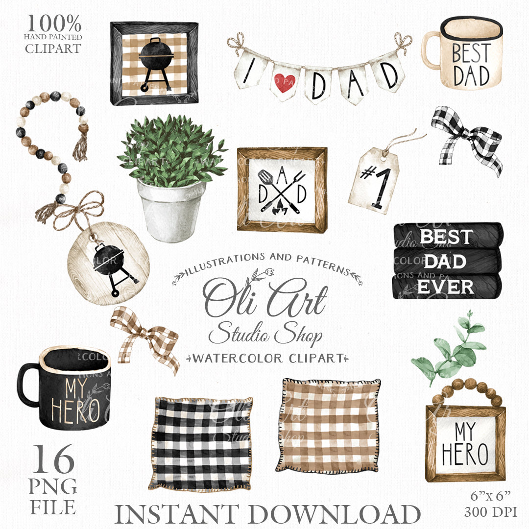 Set Fathers Day Digital Clipart. Png File, Hand Drawn graphi | Inspire ...