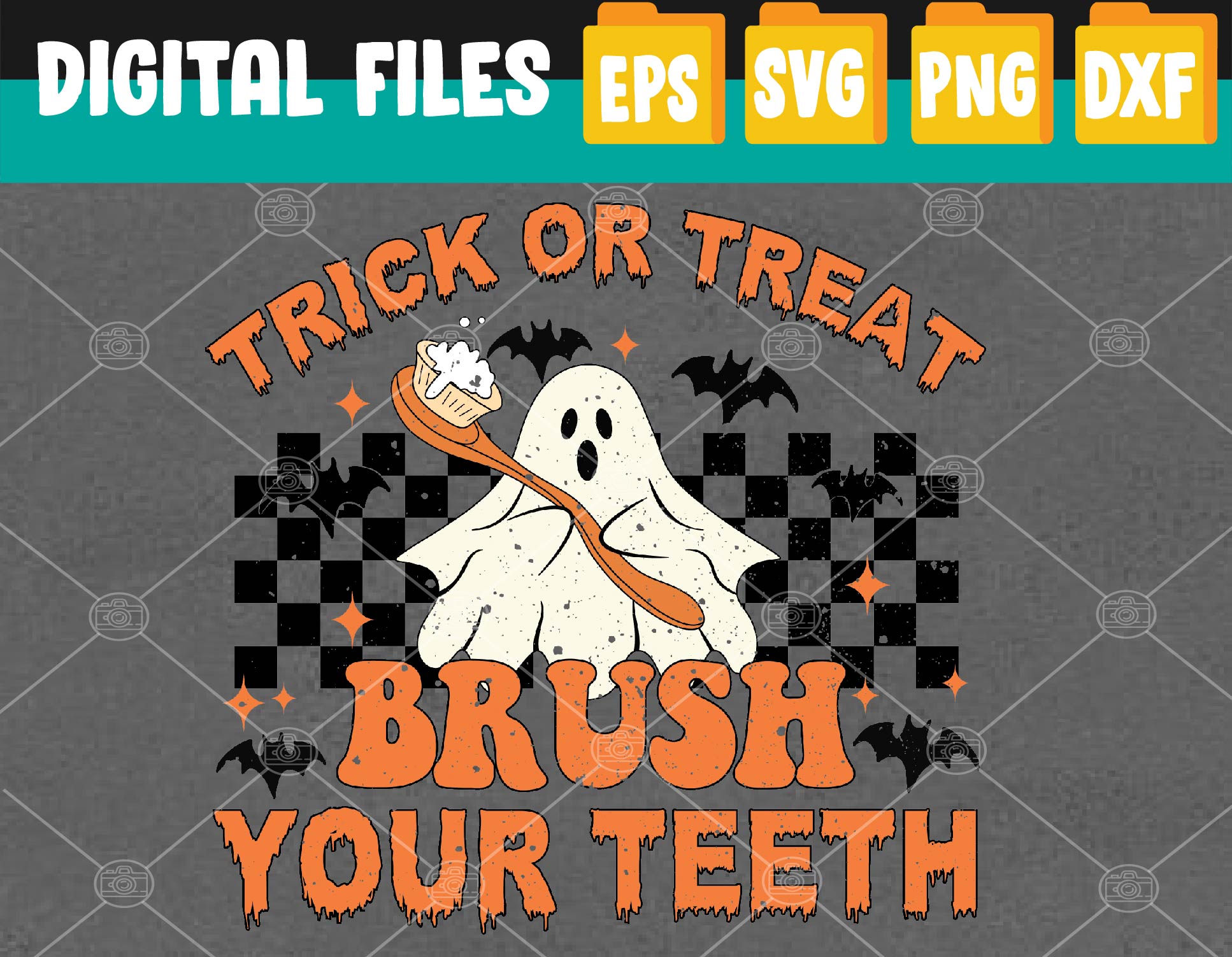 Trick or Treat Brush Your Teeth Dental Halloween Ghosh Funny - Inspire ...