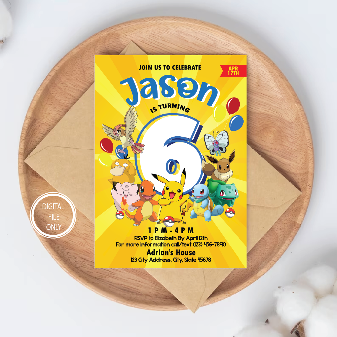 Personalized File Pokemone Invitation Pikachu, Pokemon Birth | Inspire ...