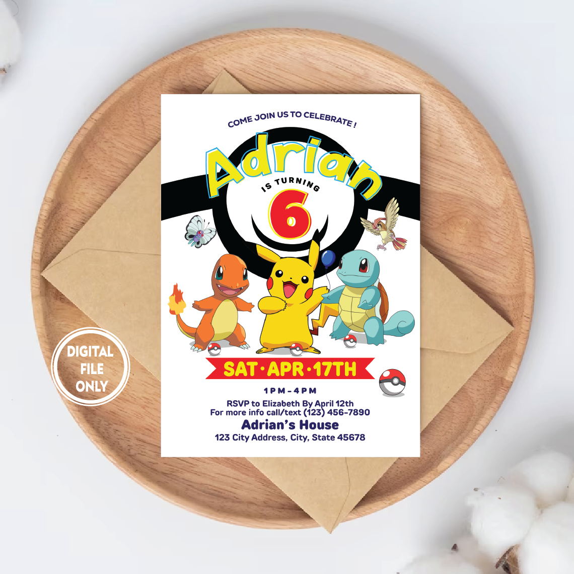 Personalized File Pikachu Birthday Invitation, Pokemon Invit | Inspire ...