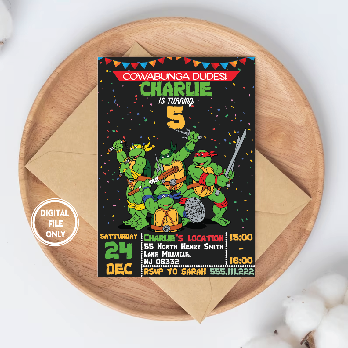 Personalized File Turtle Birthday Invitation | Printable Nin | Inspire ...