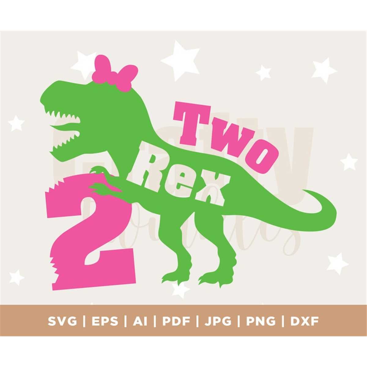 Girl Two Rex Svg, 2nd Birthday Svg, Girls T-Rex Svg, Dinosau - Inspire ...