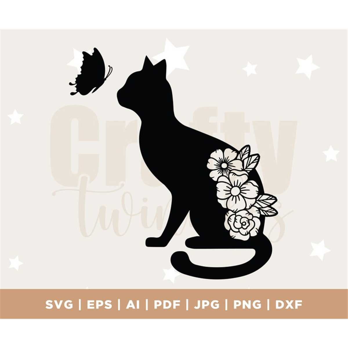 Floral Cat SVG, Cat SVG Files for Silhouette Cameo & Cricut, - Inspire ...