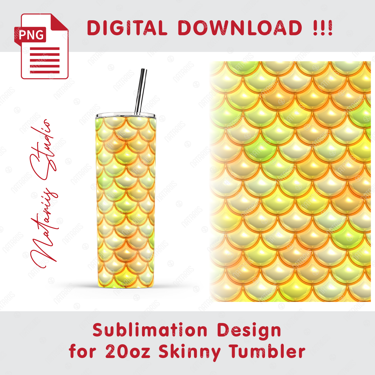 3D Inflated Puff Mermaid Scales -Seamless Sublimation 20oz - Inspire Uplift