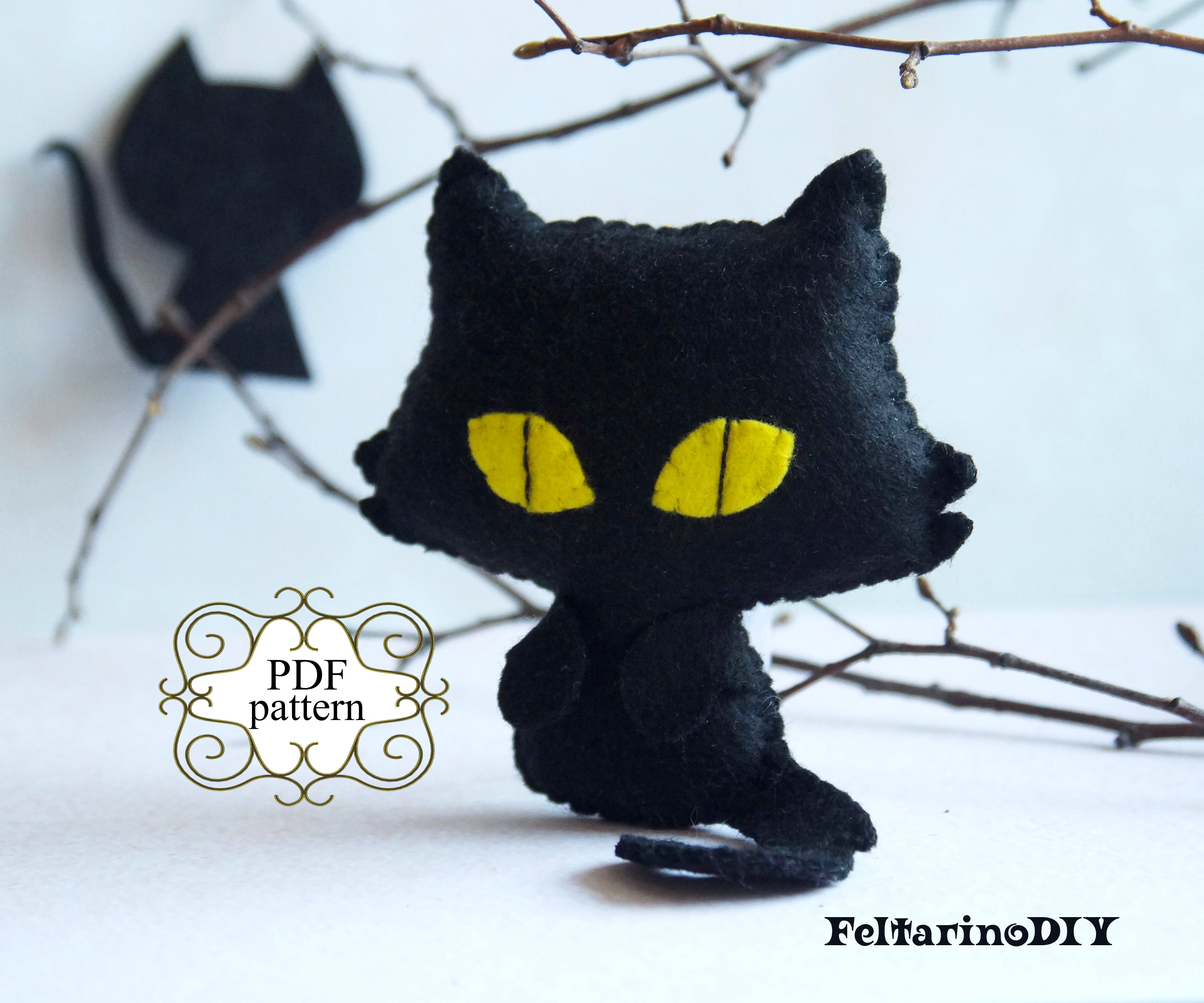 Felt Halloween cat pattern, Cat sewing pattern, Black cat de | Inspire ...