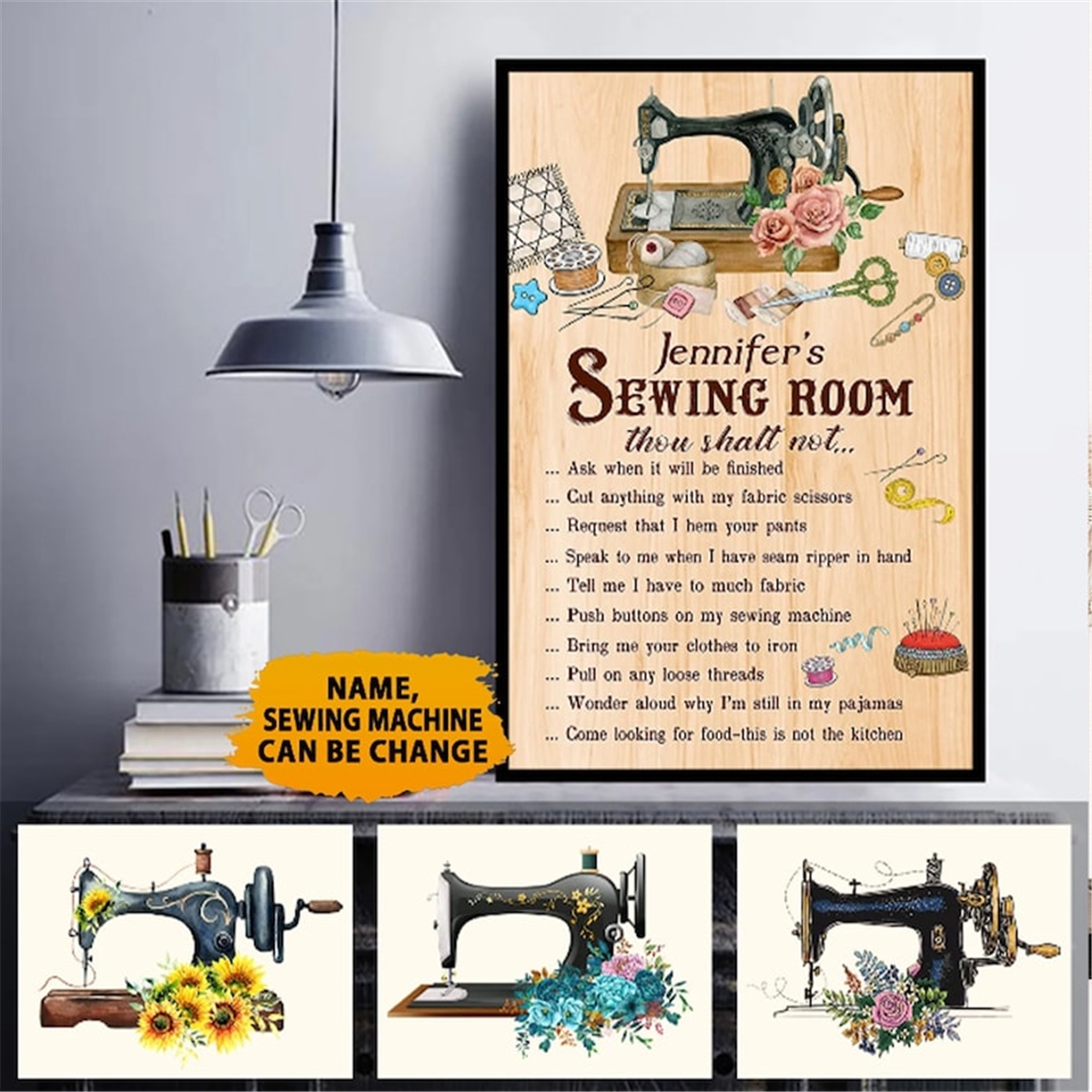 Sewing Room Rules Personalized Poster, Custom Sewing Machine | Inspire ...