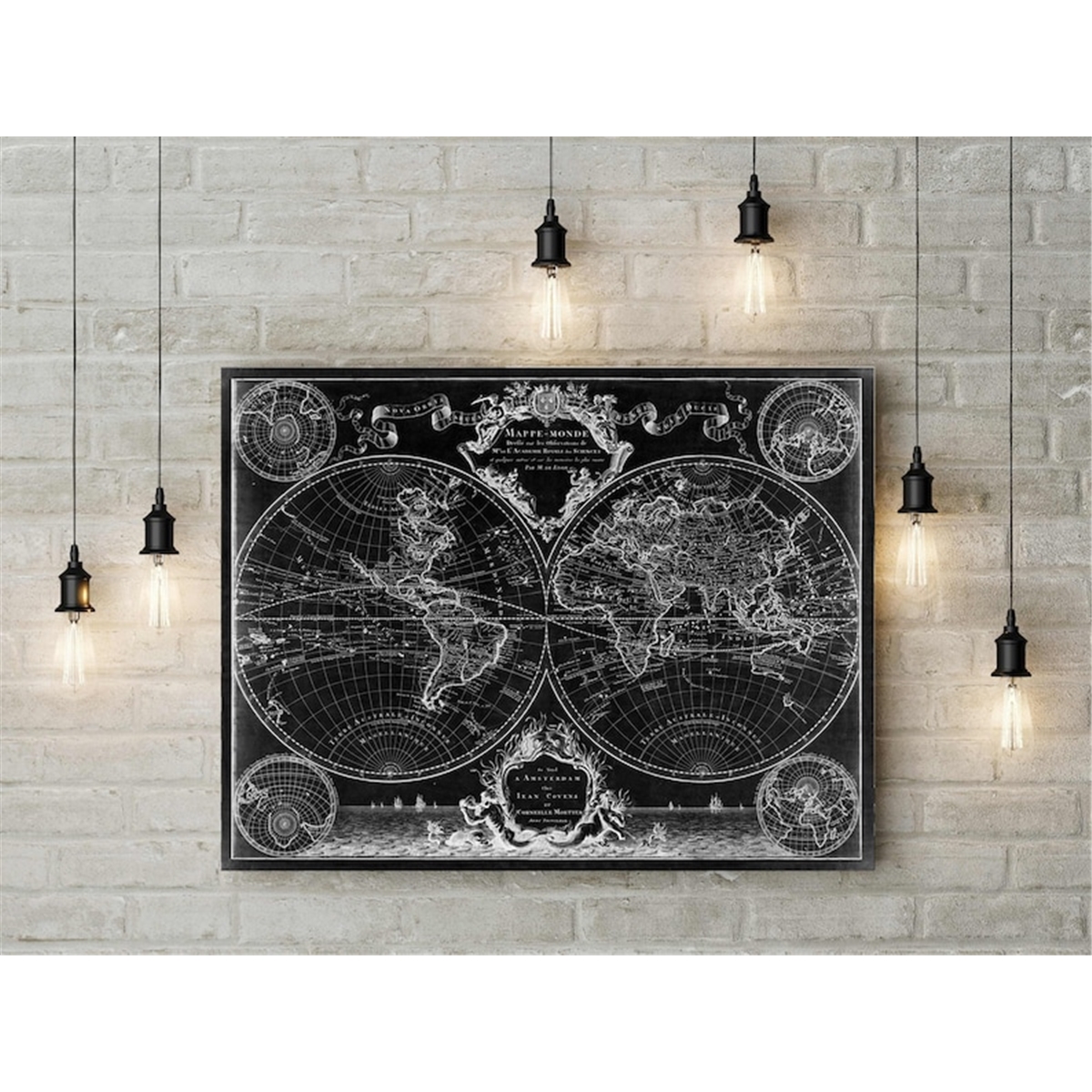 1720 Old World Map,Black Map wall art, Historic Map Antique - Inspire Uplift