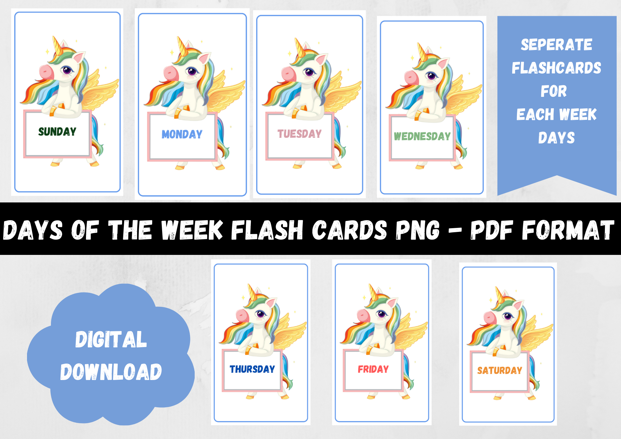 Days Of The Week Flashcards Pdf Png For Kindergarten | Cute - Inspire ...