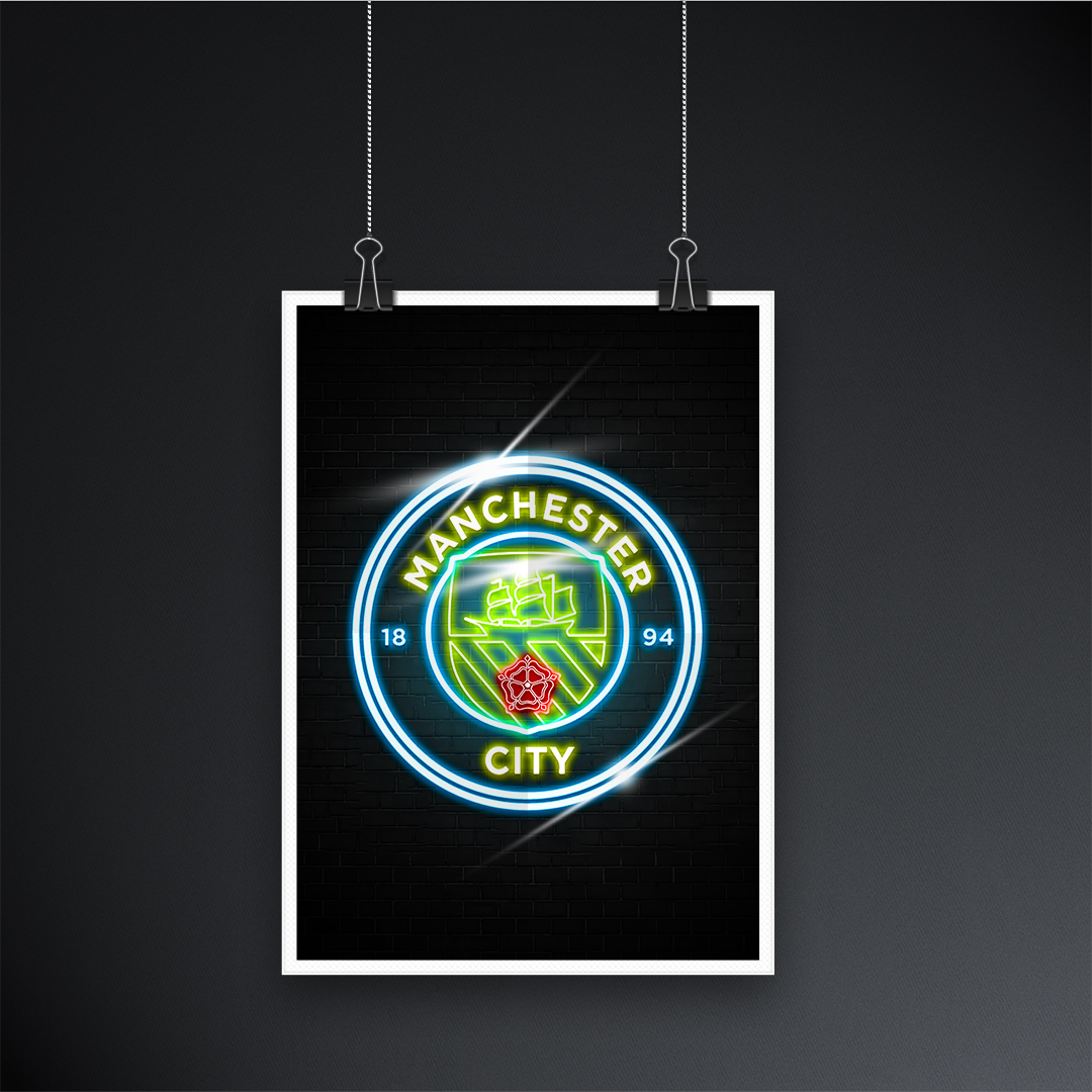 Blue Manchester Icon Neon Sign Football Icon Digital File | Inspire Uplift