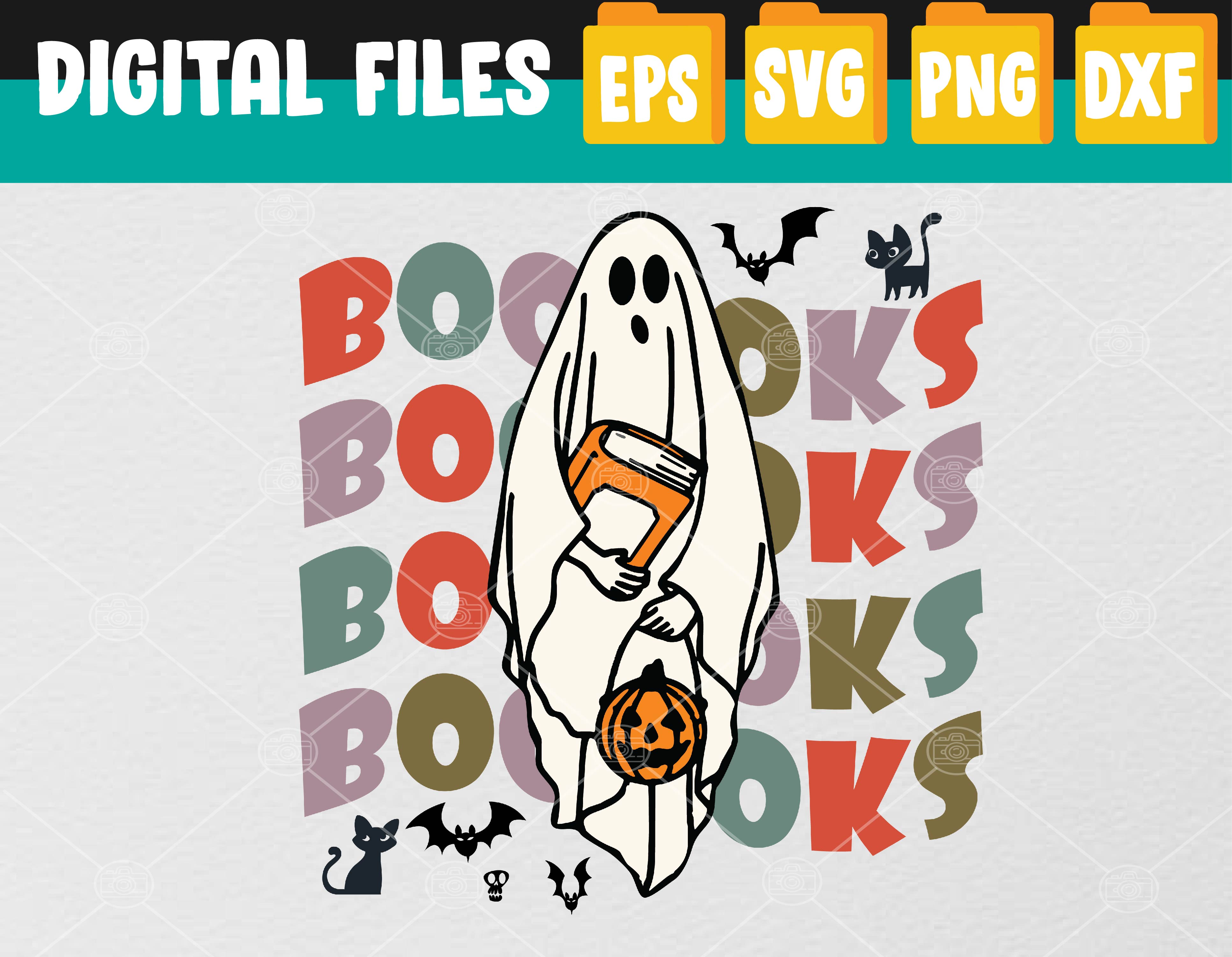 Booooks Ghost Halloween Groovy Vintage Teacher Book Reading | Inspire ...