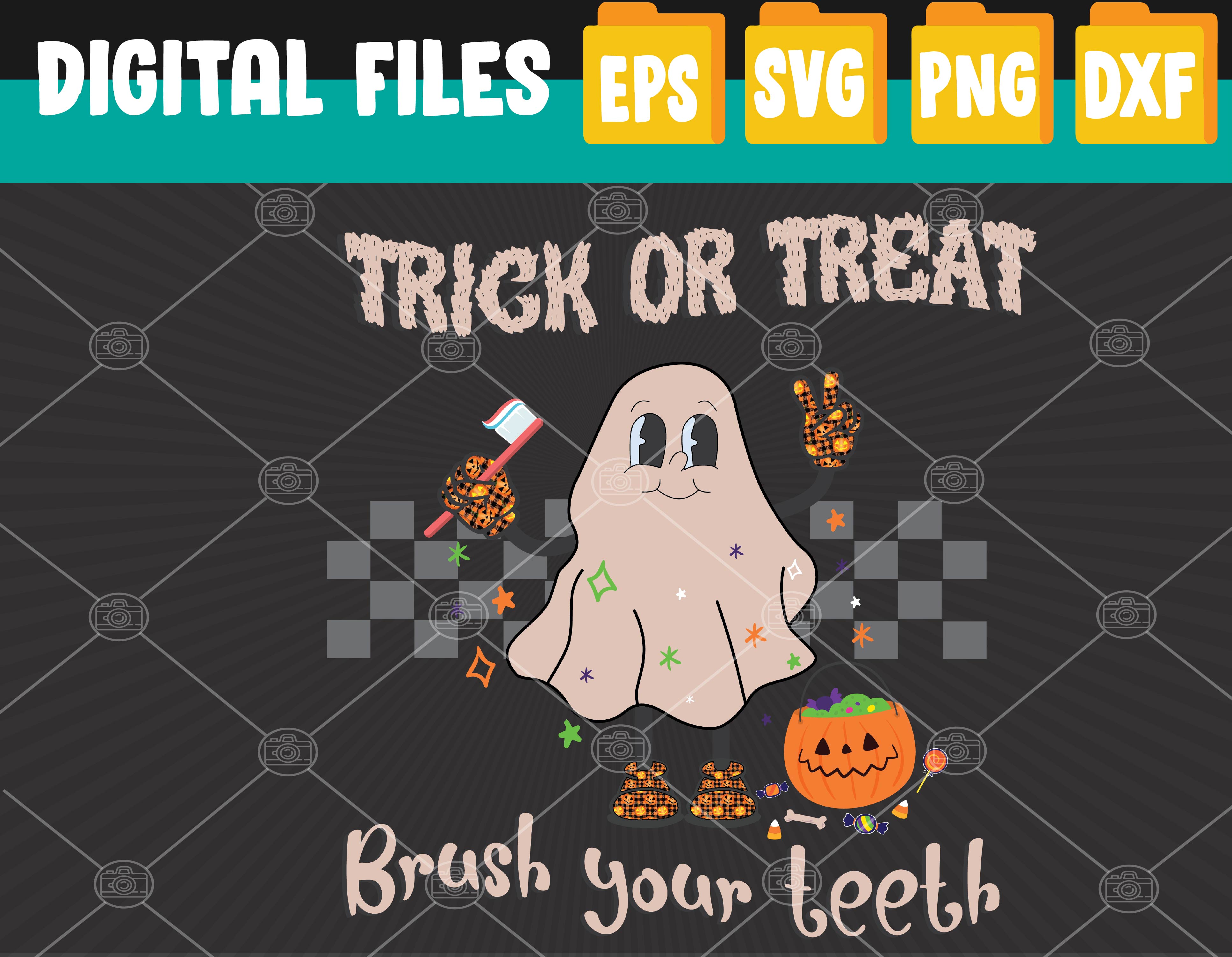 Trick Or Treat Brush Your Teeth Retro Halloween Cute Dentist | Inspire ...