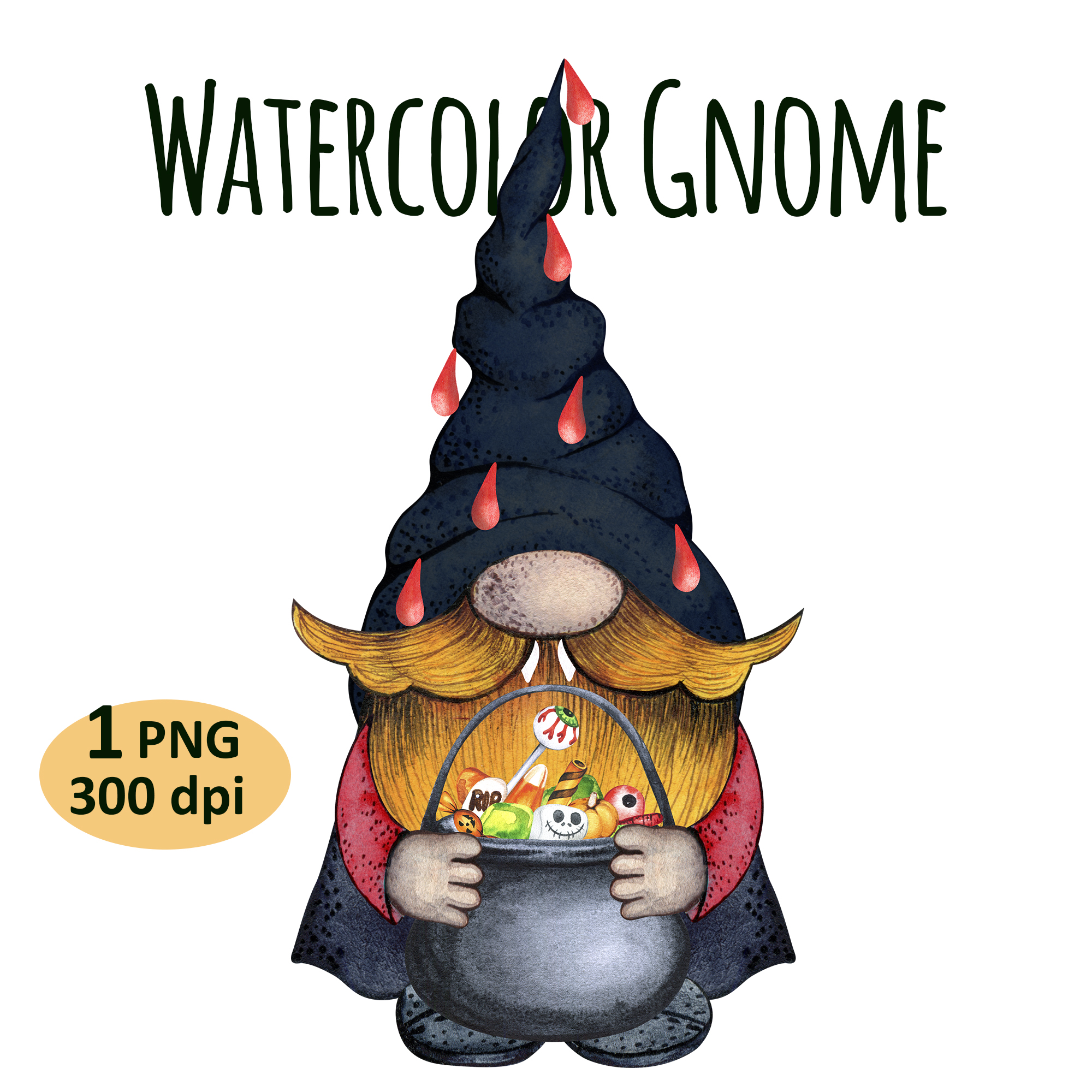 Watercolor Halloween Gnome Clipart PNG Sublimation | Inspire Uplift