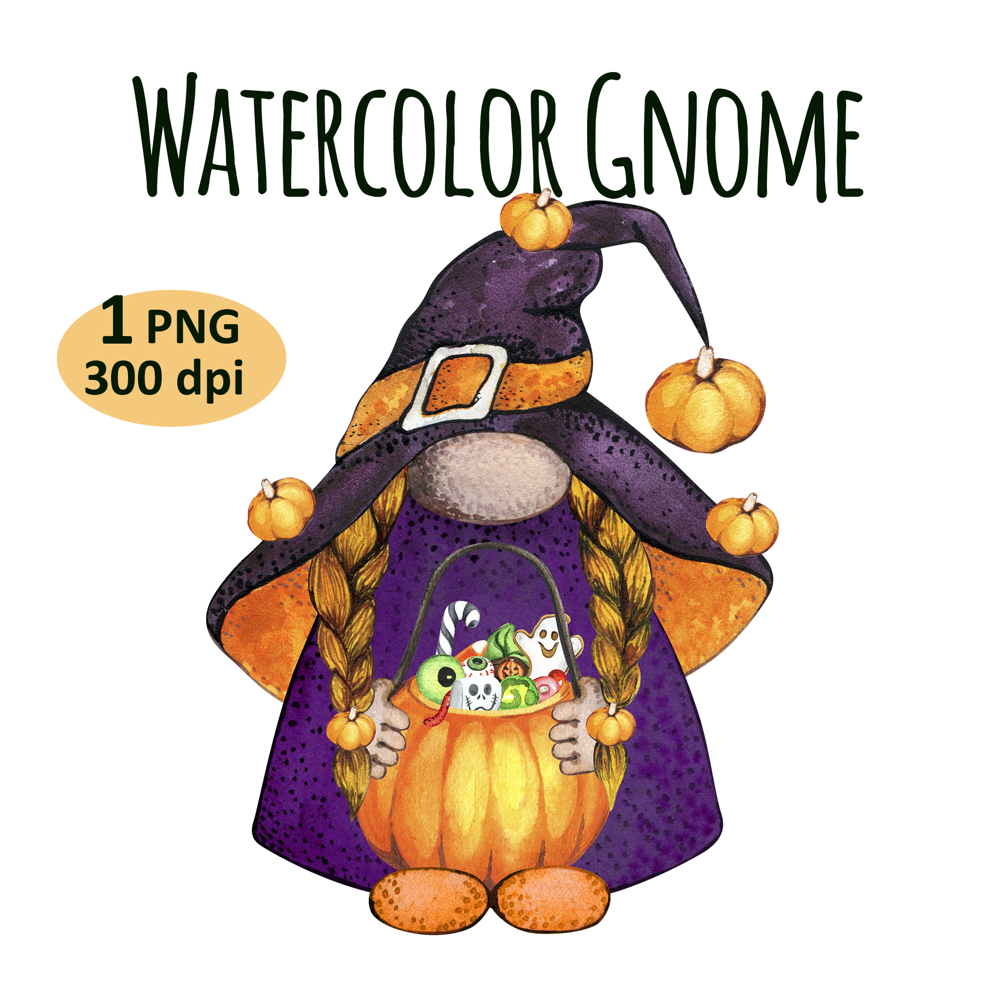 Watercolor Halloween Gnome Clipart PNG Sublimation | Inspire Uplift