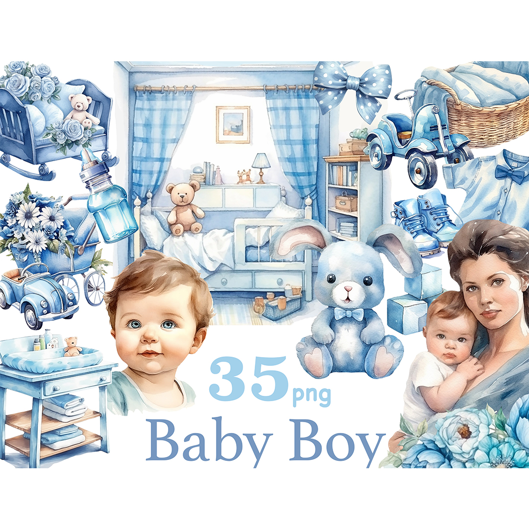 Baby Boy Clipart Bundle | Blue Baby Clipart Set | Inspire Uplift