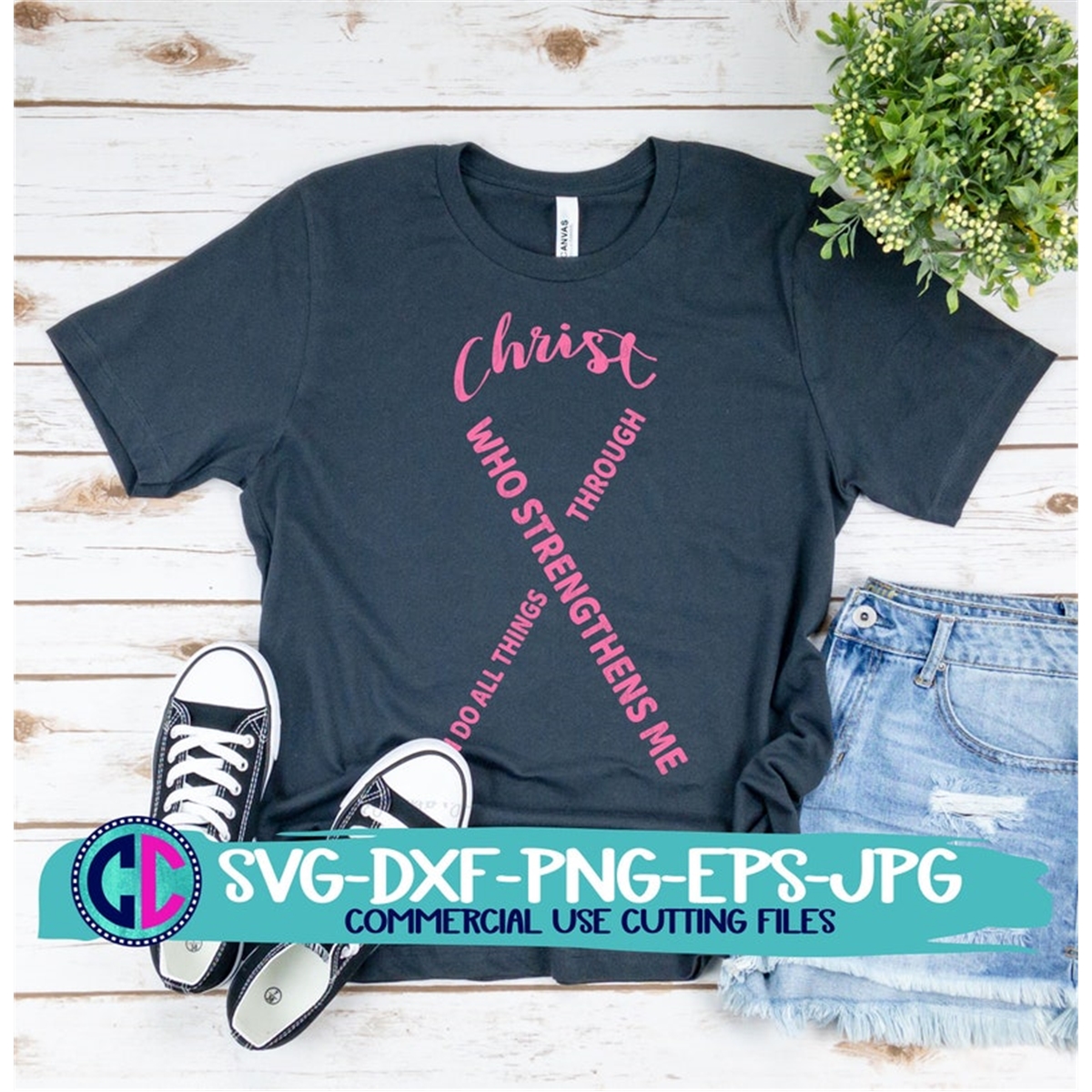 breast cancer svg, Christ who strengthens me SVG, faith svg, - Inspire ...