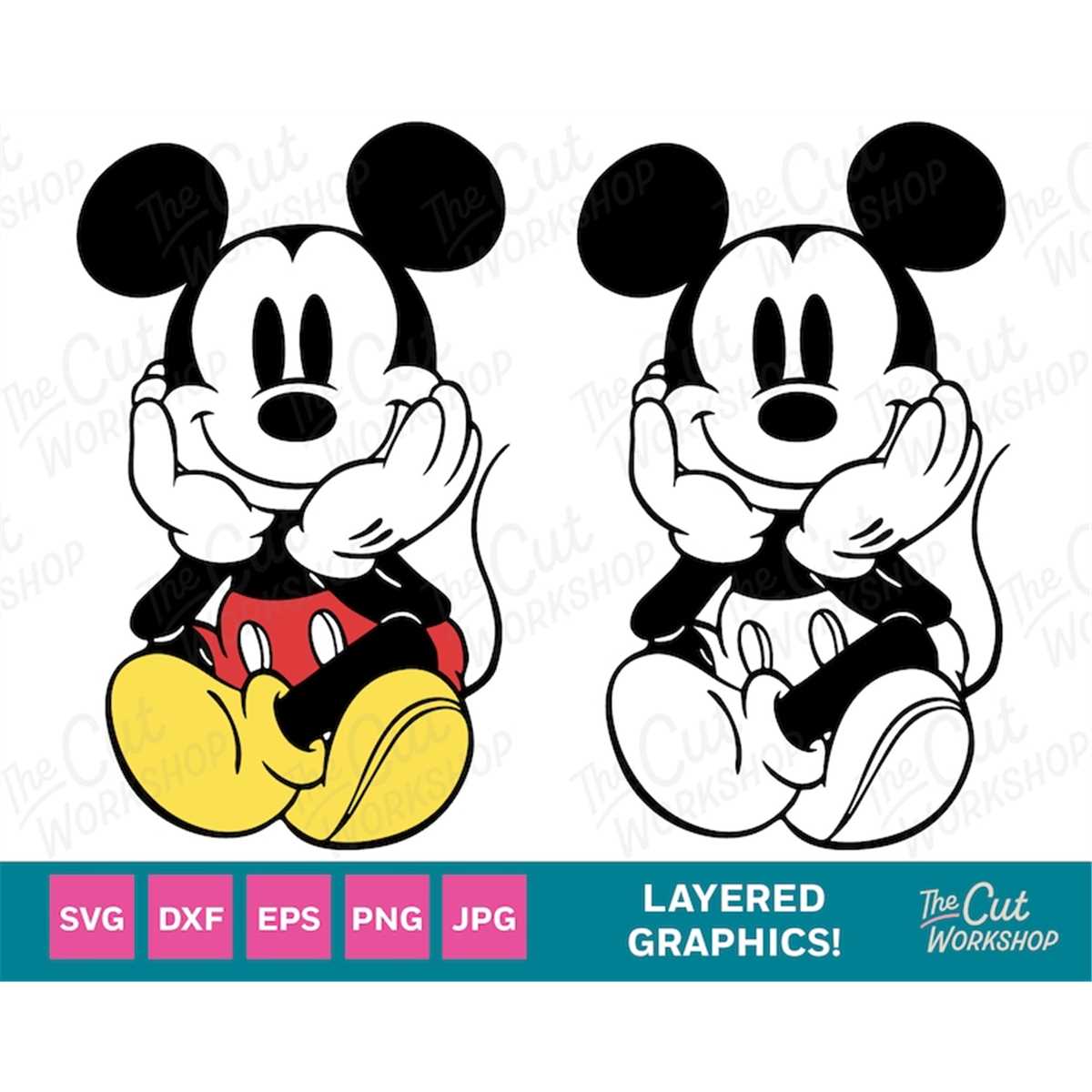 Mickey Mouse Vintage Cute Cuddly Sitting | 1 & 4 color layer | Inspire ...